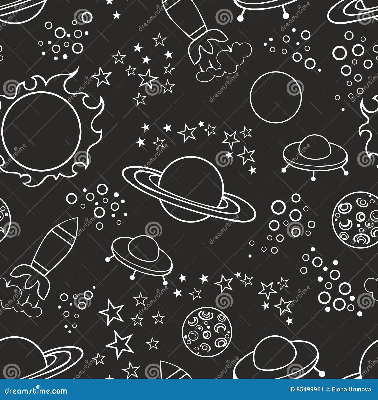 Seamless Black Background with Stars and Spaceships Stock Vector ...
