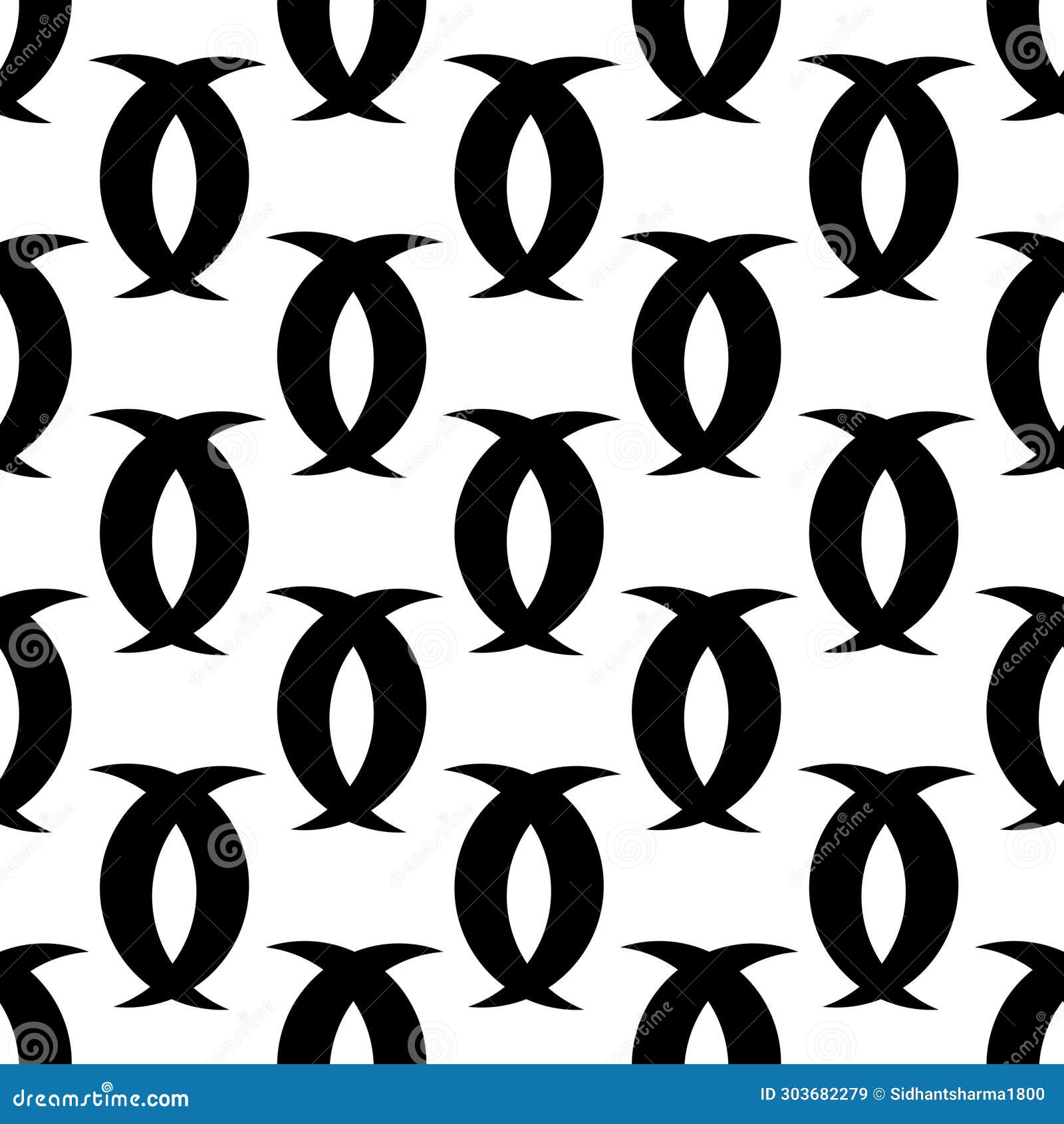 Seamless Black Curvy Left Right Shaped Pattern Repeated Design Fabric ...