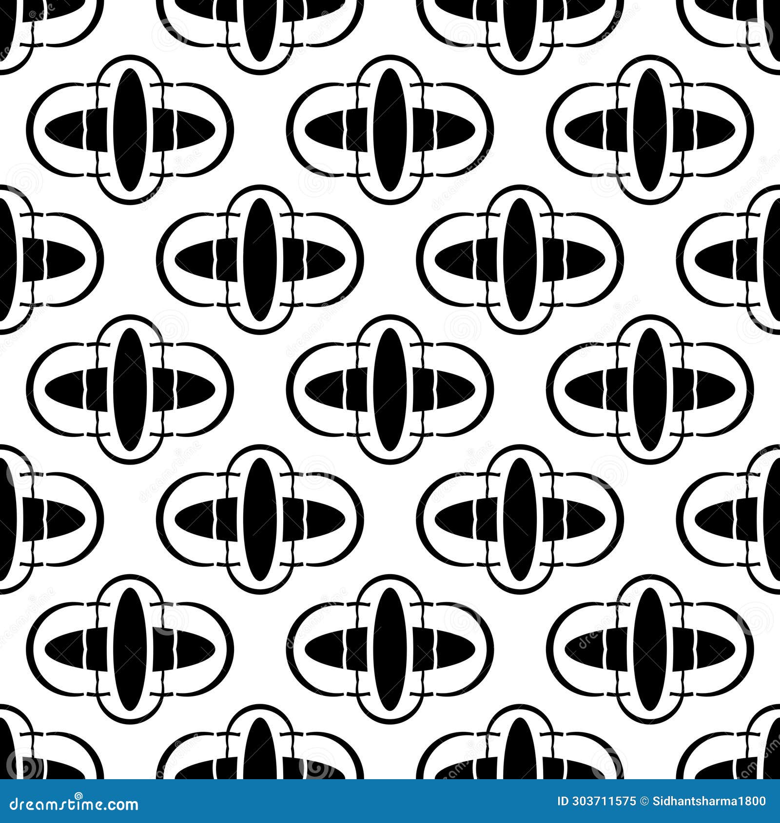 Seamless Black Curvy Shaping Oval Shaping Repeated Pattern Fabric ...