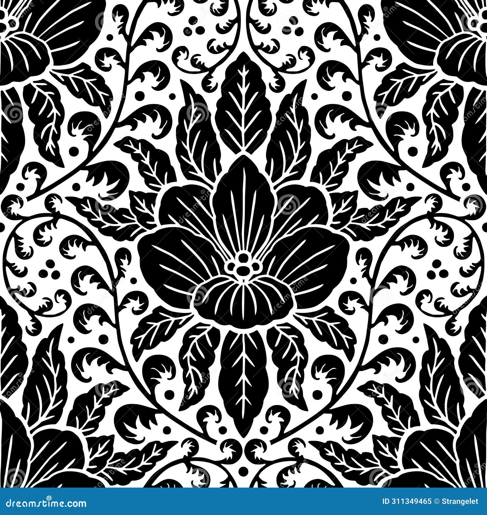 Seamless Black Damask Pattern on a White Background Stock Vector ...