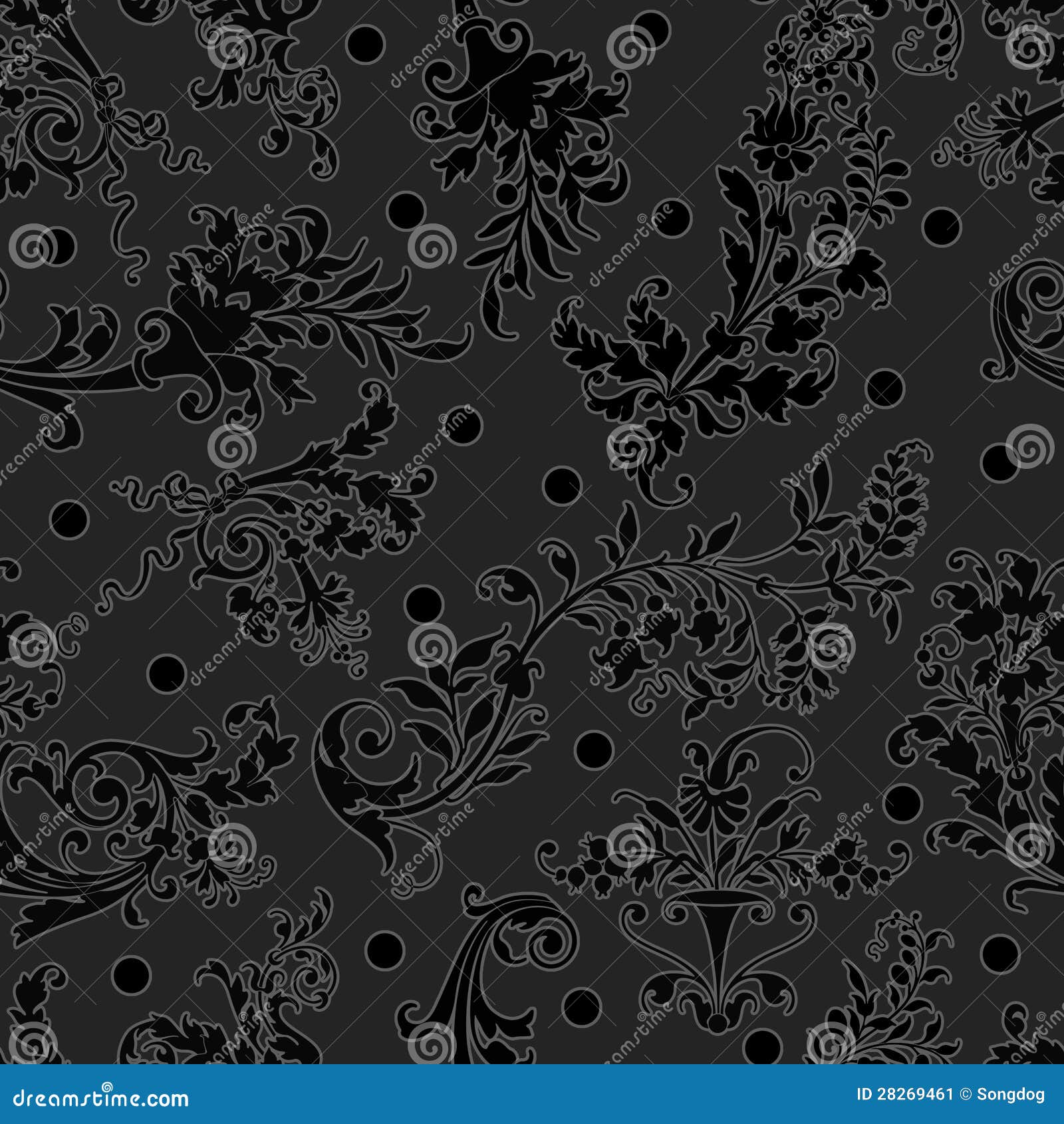 Seamless Black Floral Pattern Stock Illustration - Illustration of ...