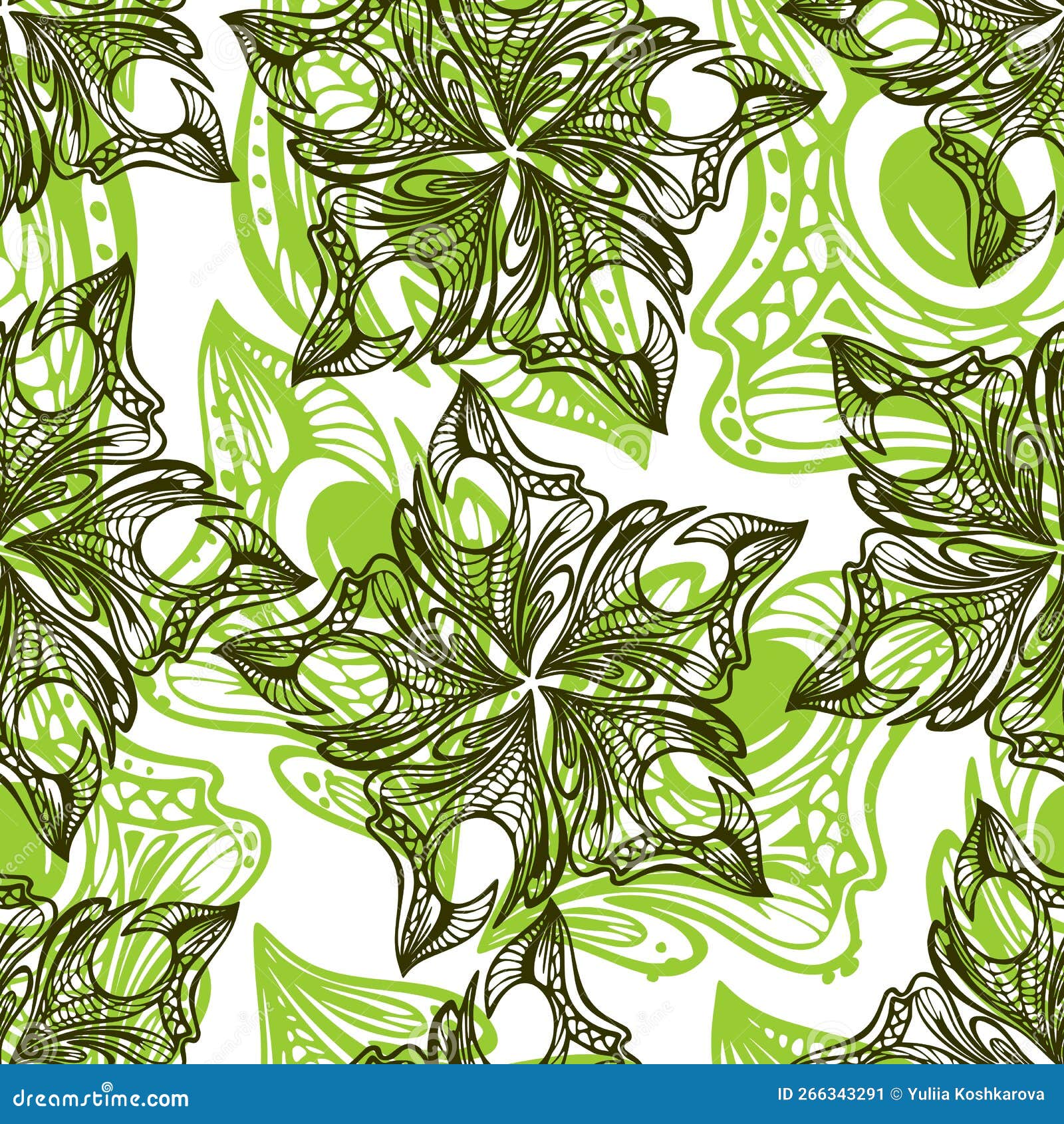 Seamless Black and Green Pattern of Abstract Decorative Elements on ...