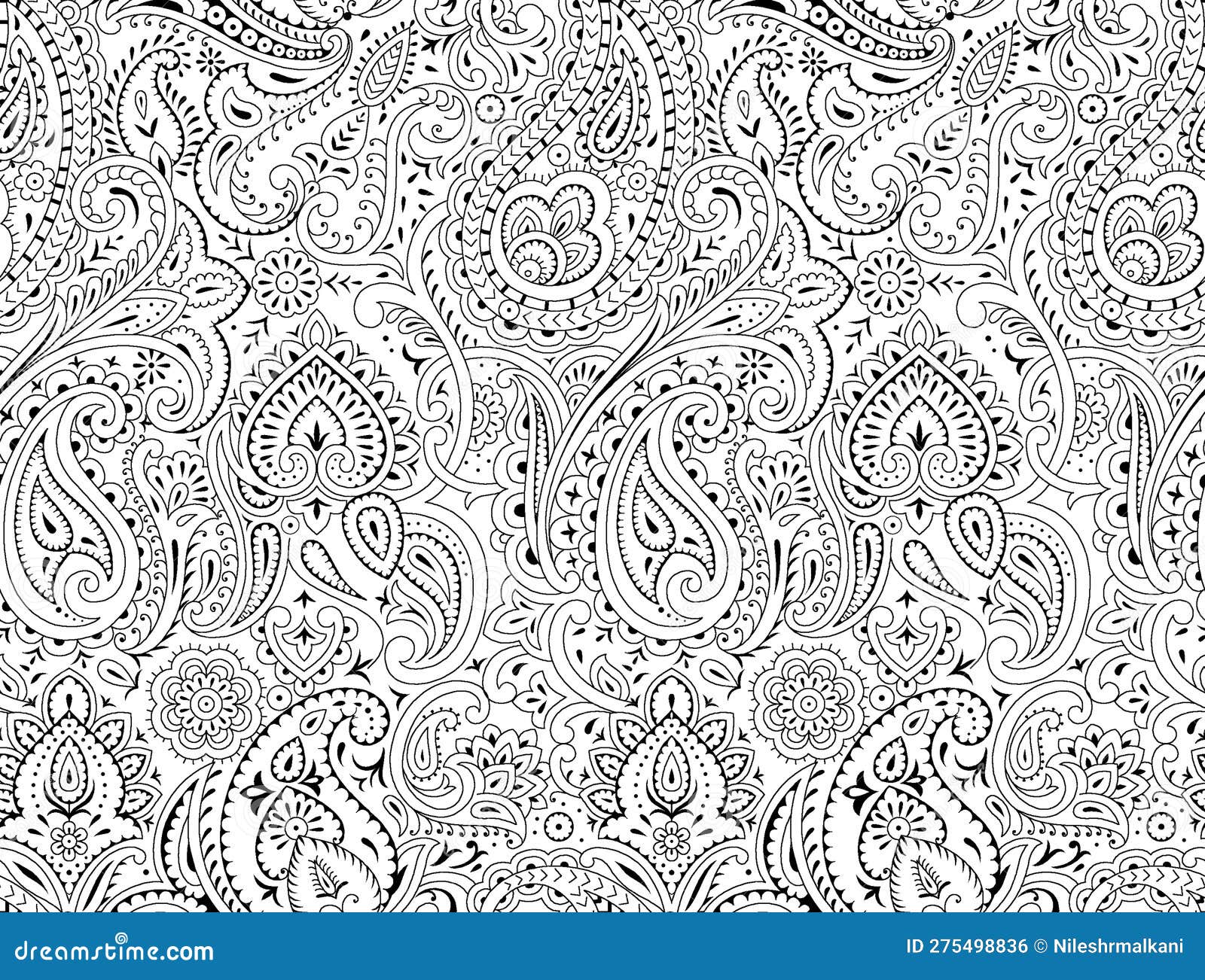 Seamless Black Paisley Pattern Design on White Background Stock ...