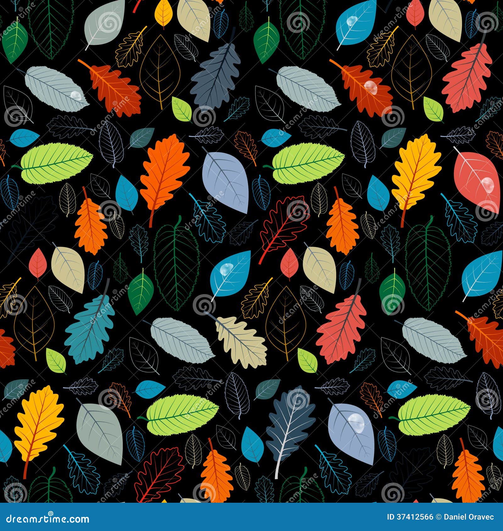 Seamless Black Pattern with Colorful Autumn Leaves Stock Vector ...