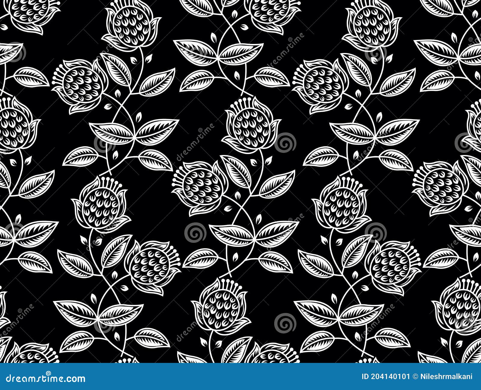 Seamless Black and White Abstract Flower Pattern Stock Vector ...