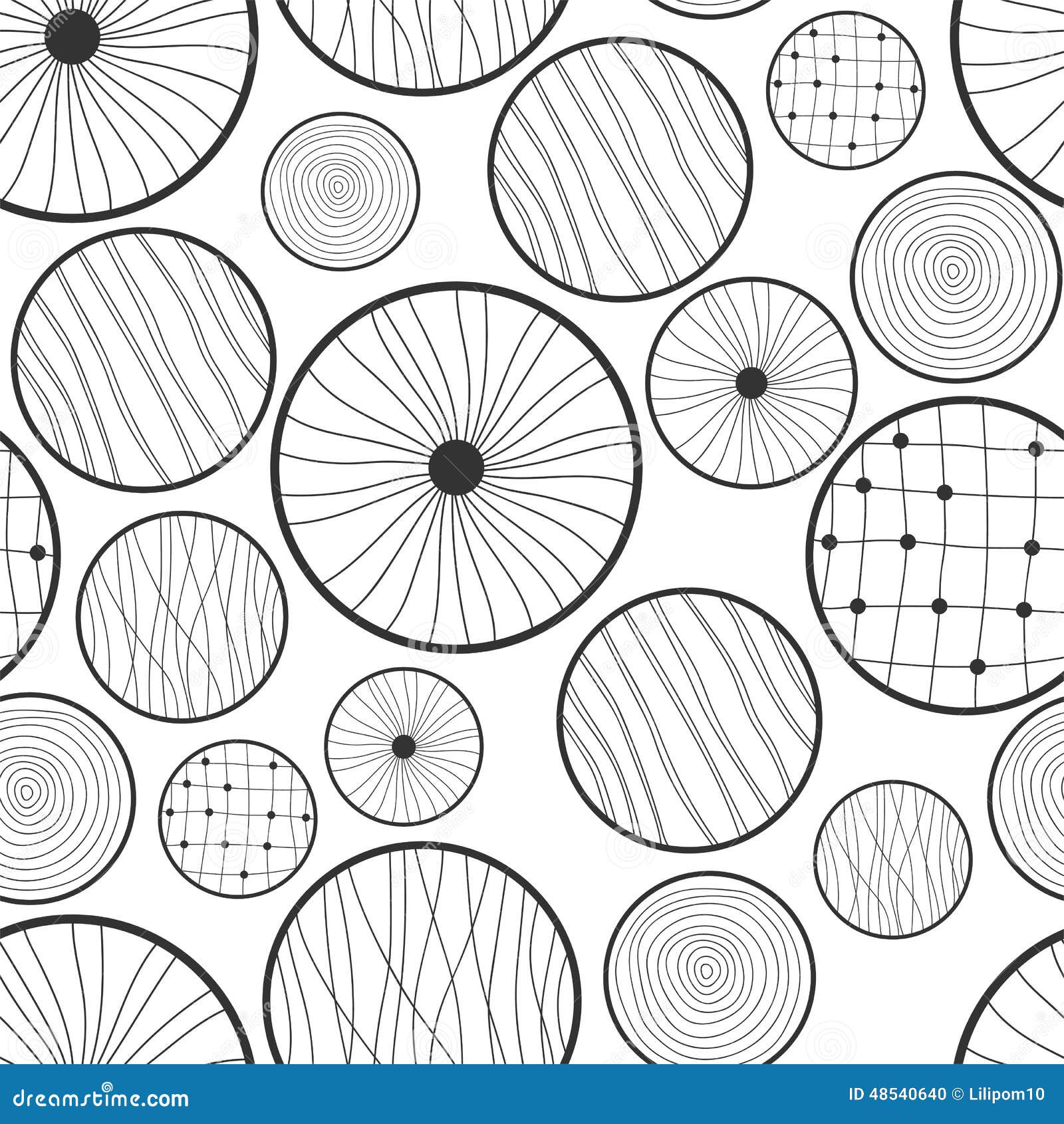 Seamless Black and White Abstract Pattern of Circles Stock Vector ...