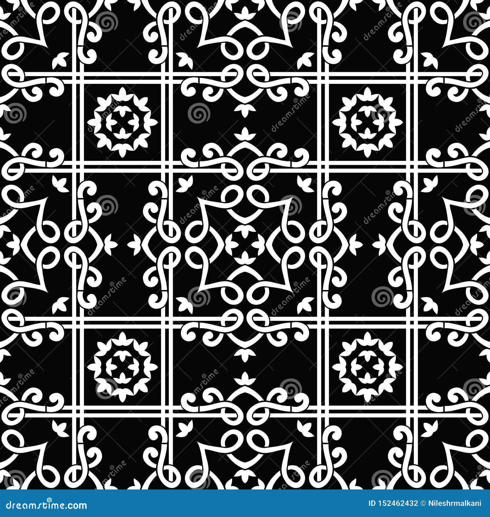 Seamless Black and White Antique Vector Damask Pattern Stock Vector ...
