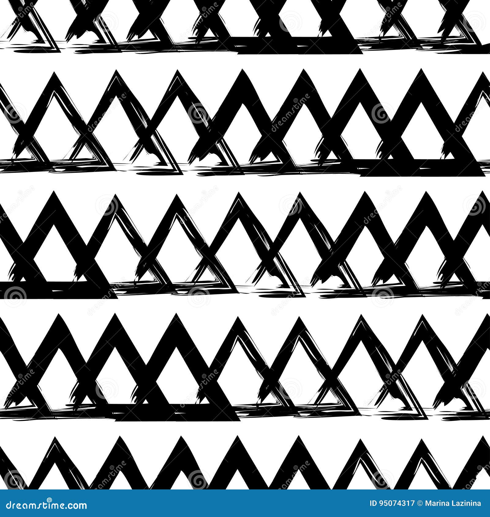 Seamless Black and White Background of Hand Drawn Triangles. Lines ...