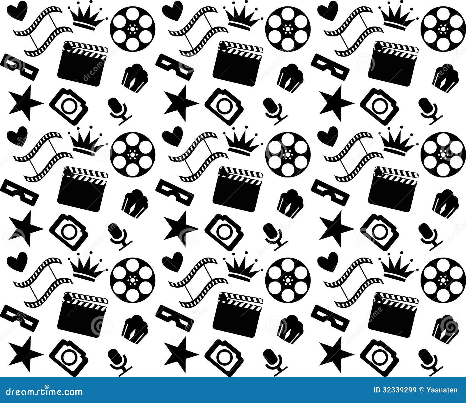Seamless Black and White Cinema Pattern Stock Vector - Illustration of ...