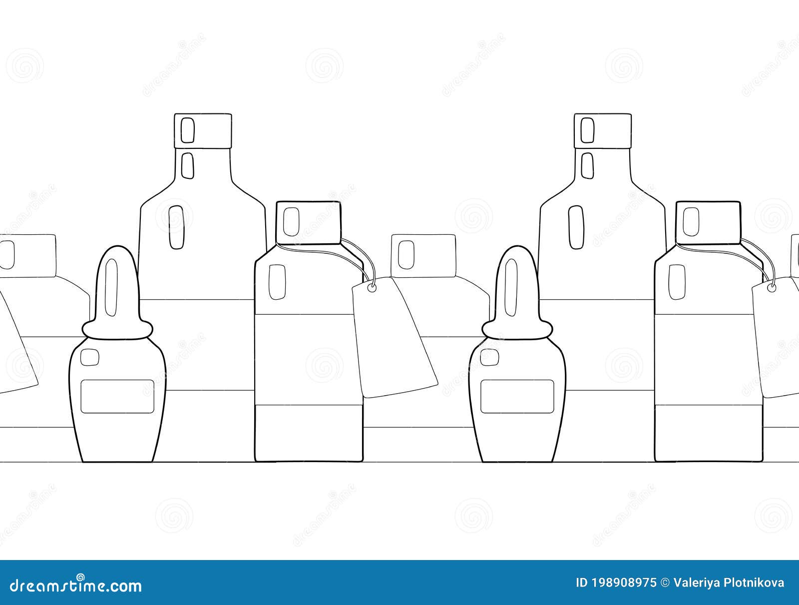 Seamless Black and White Colored Border with Bottles and Flasks ...