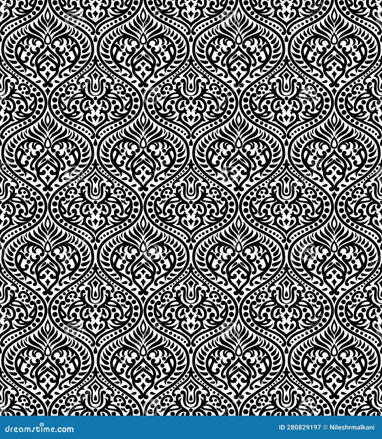 Seamless Black and White Damask Pattern Design Stock Illustration ...