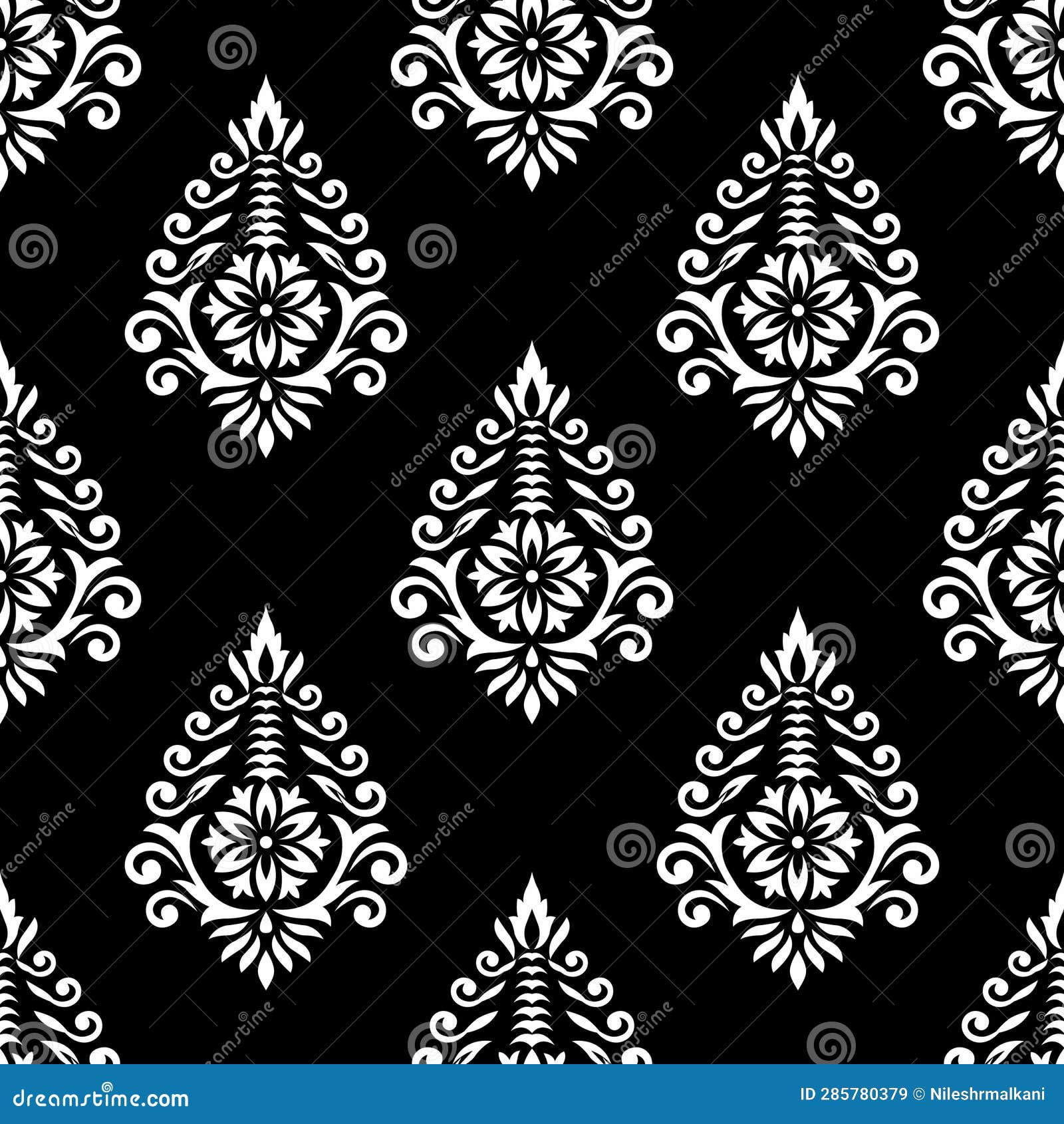 Seamless Black and White Damask Wallpaper Design Stock Illustration ...