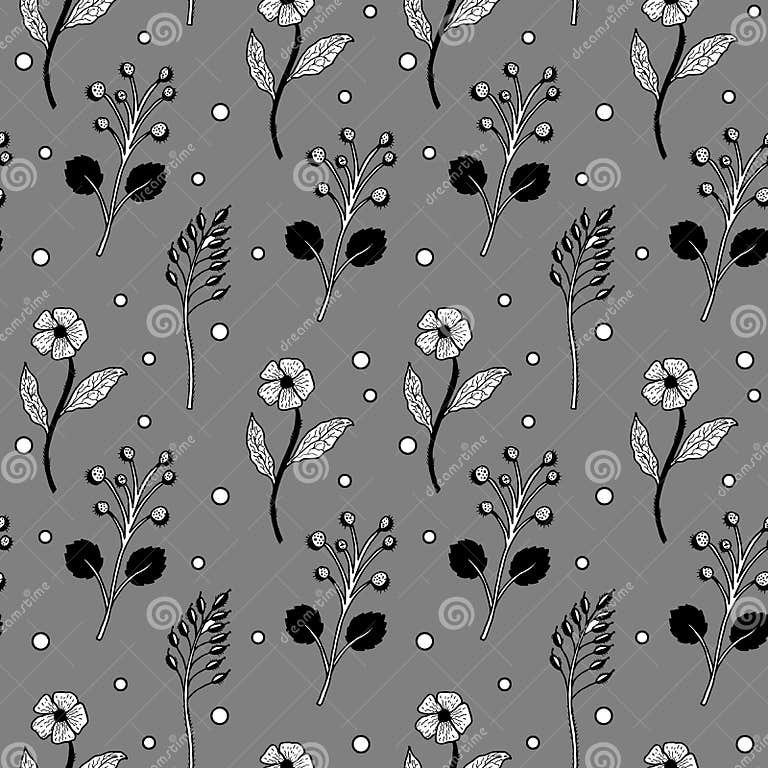 Seamless Black and White Floral Pattern Gray Stock Illustration ...