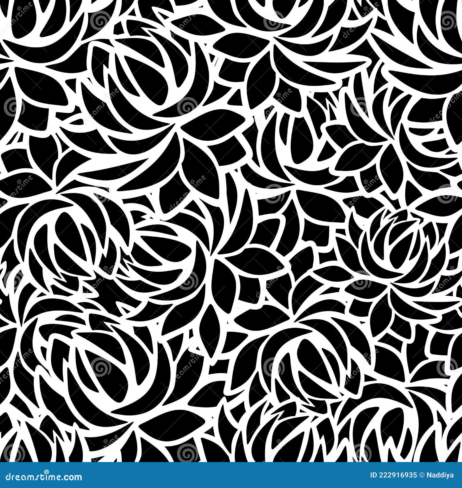 Seamless Black and White Floral Pattern. Vector Illustration. Stock ...