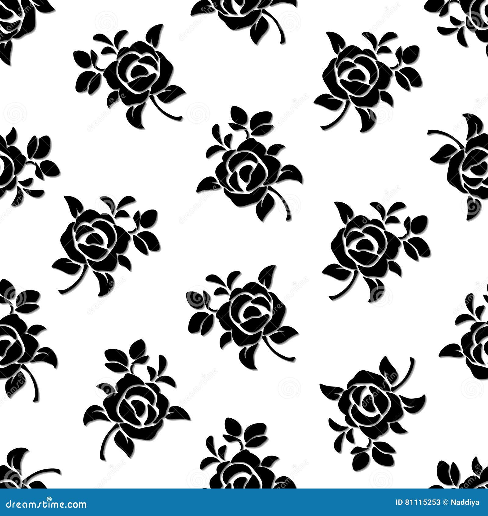 Seamless Black and White Floral Pattern. Vector Illustration. Stock ...