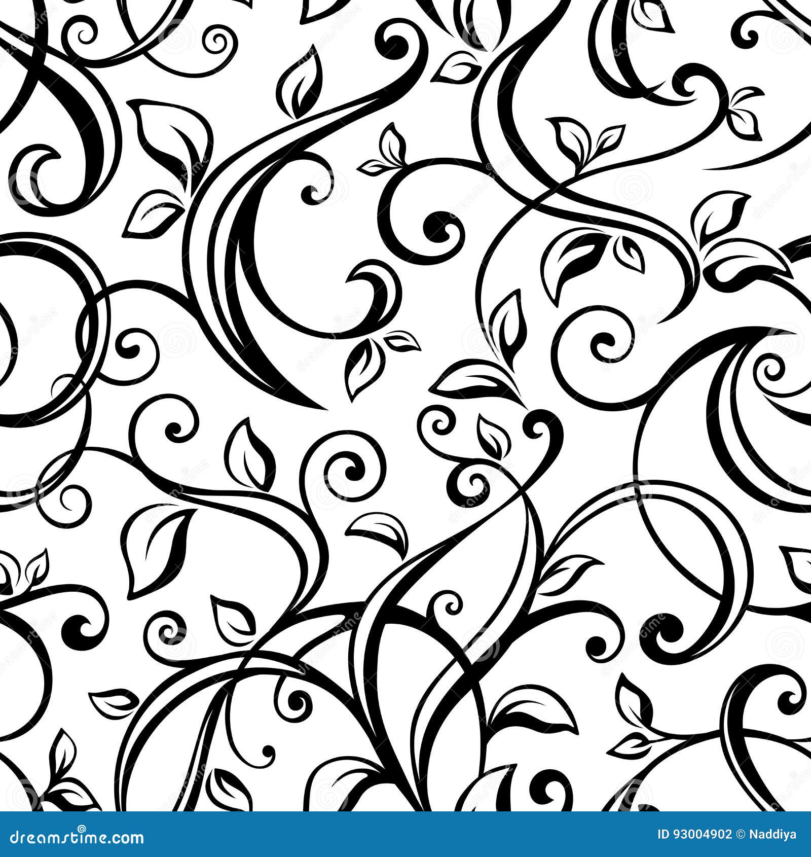 Seamless Black and White Floral Pattern. Vector Illustration. Stock ...