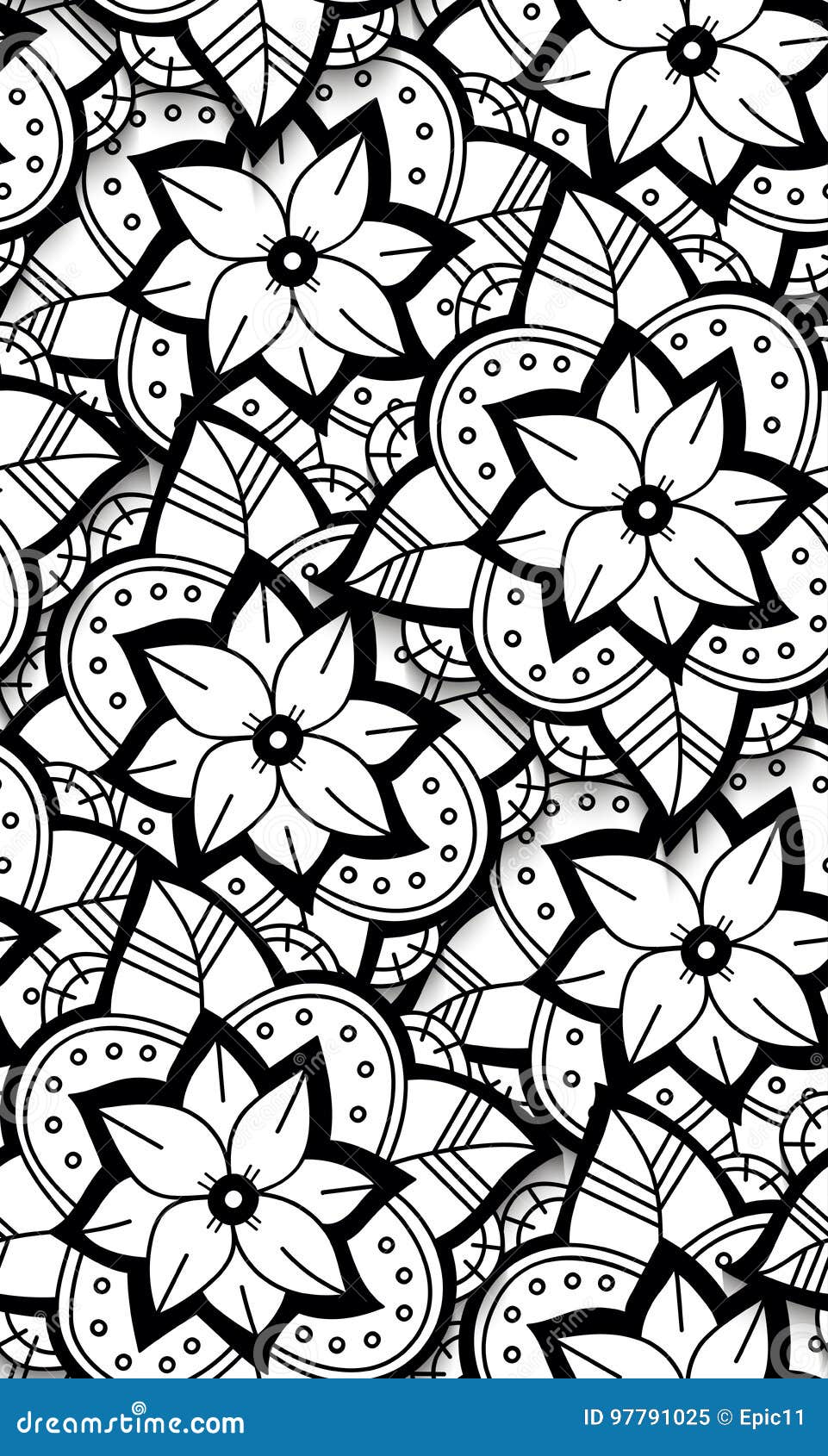 Seamless Black and White Flower Pattern Stock Vector - Illustration of ...