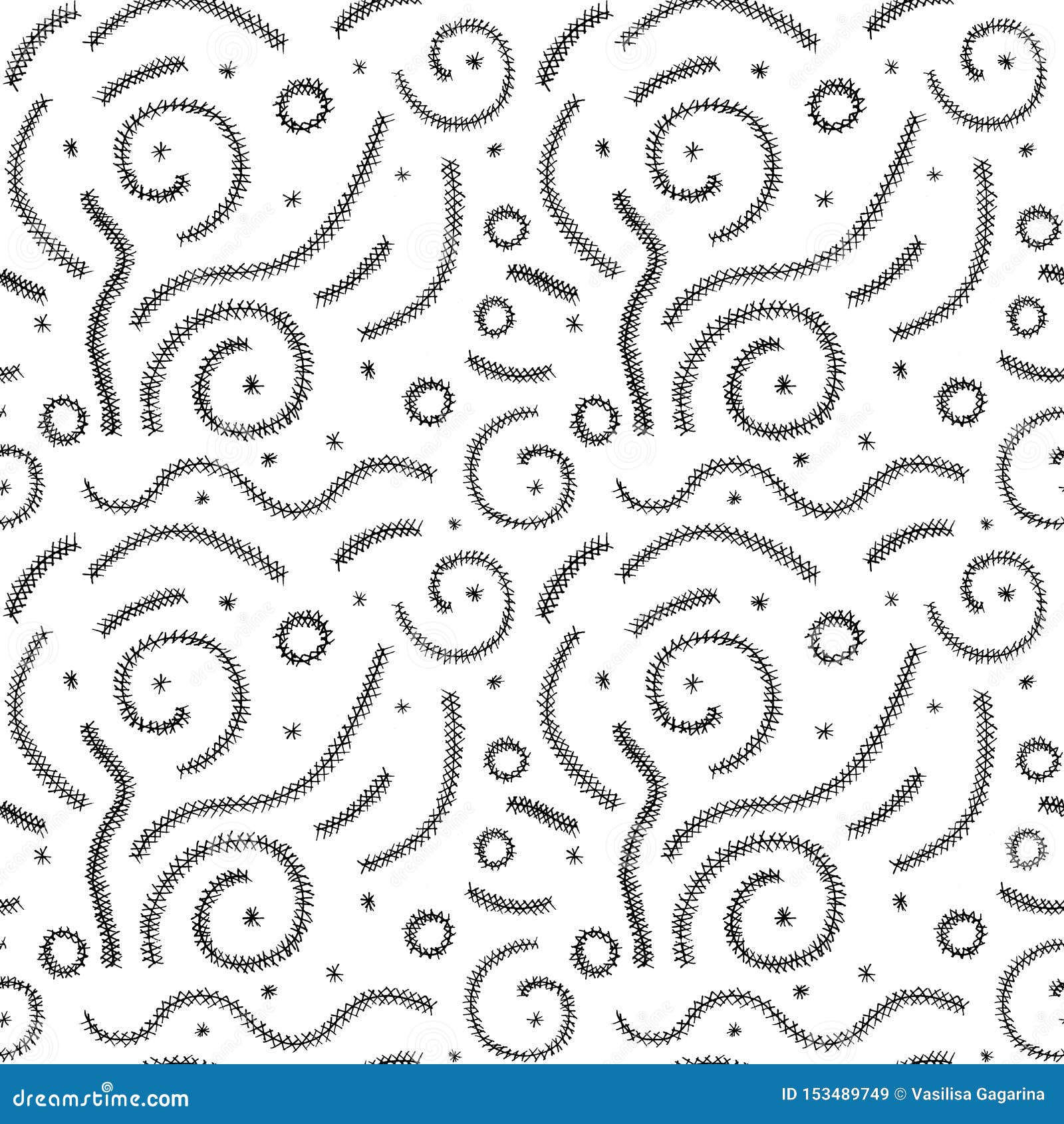 Seamless Black and White Ink Swirls Pattern. Funny Black Curls and ...