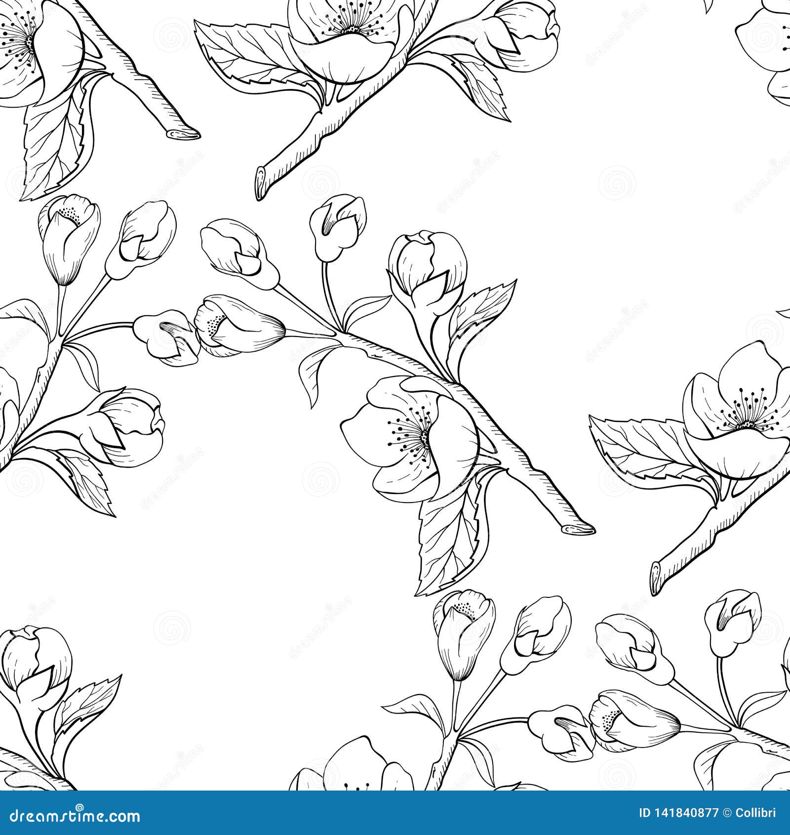 Seamless Black and White Jasmine Floral Pattern. Stock Vector ...