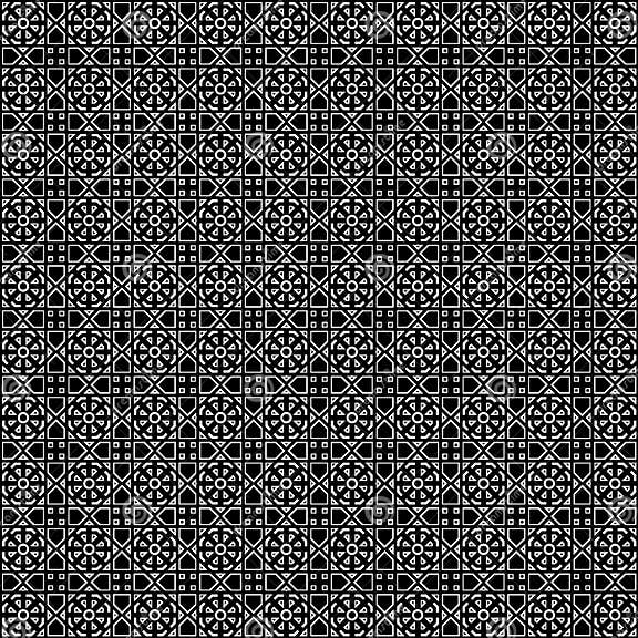 A Seamless Black and White Pattern Featuring Complex Geometric Shapes ...