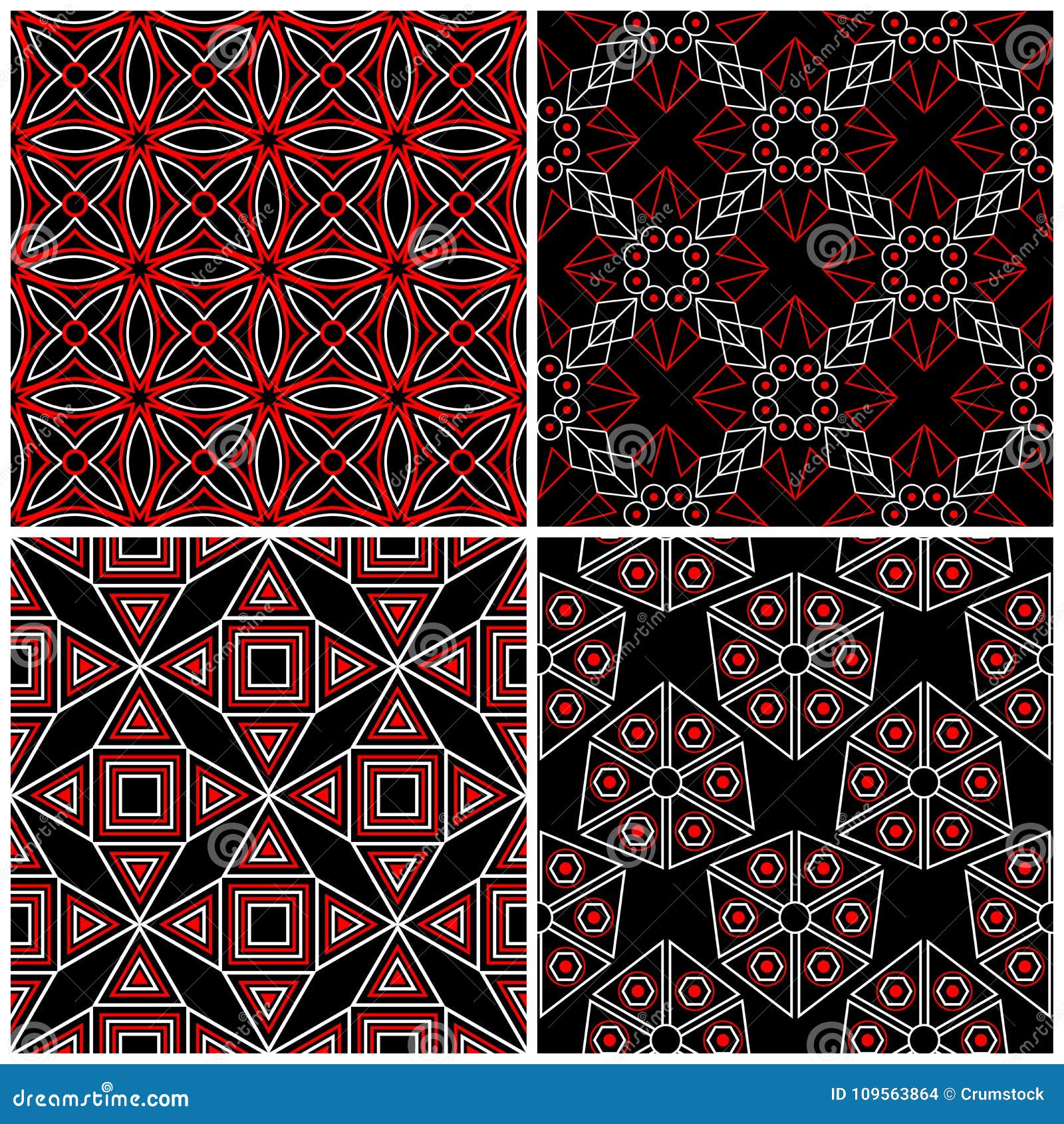 Seamless Black White and Red Patterns. Classic Geometric Backgrounds ...