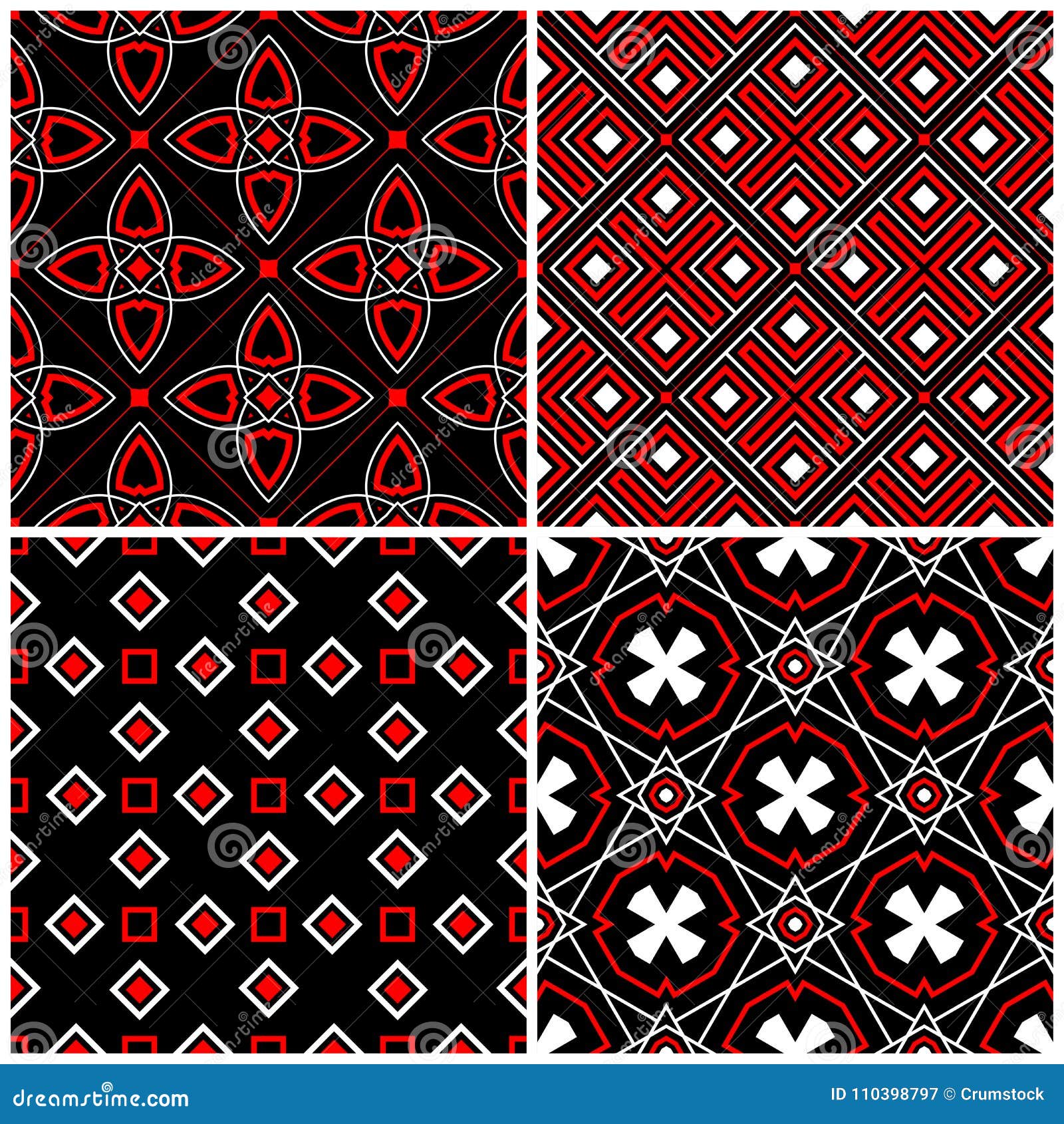 Seamless Black White and Red Patterns. Classic Geometric Backgrounds ...