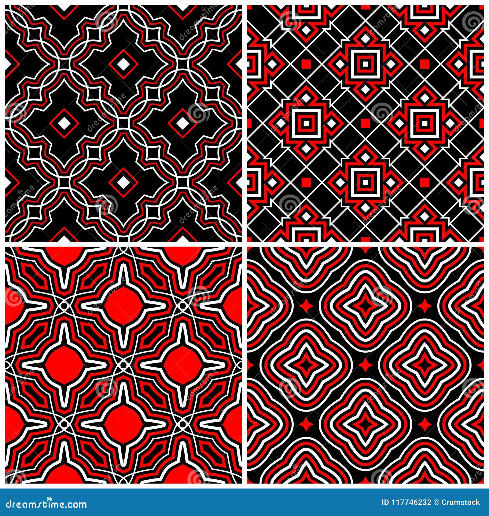 Seamless Black White and Red Patterns. Classic Geometric Backgrounds ...