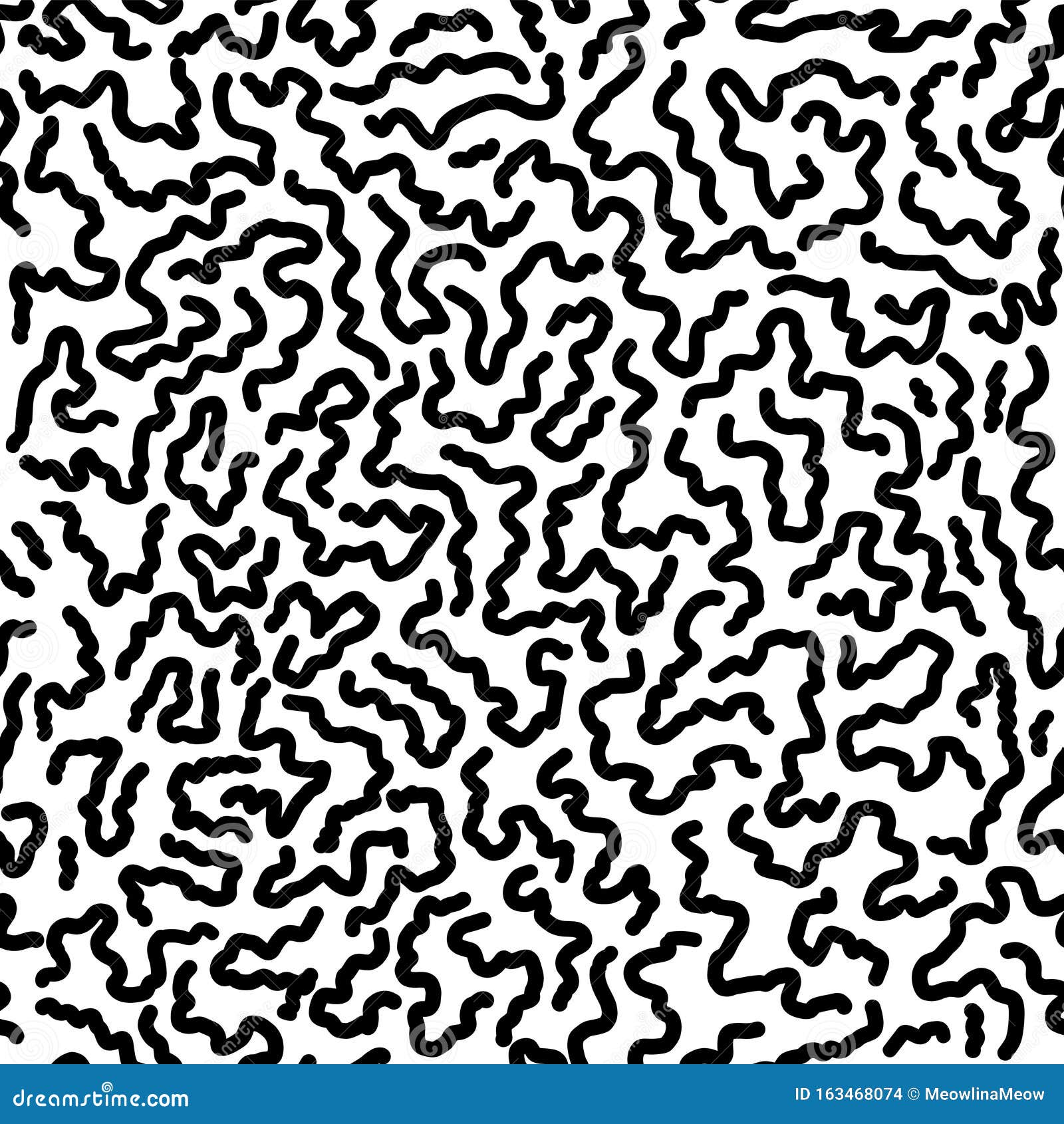 Seamless Black and White Scribble Curved Line Pattern in 80s 90s ...