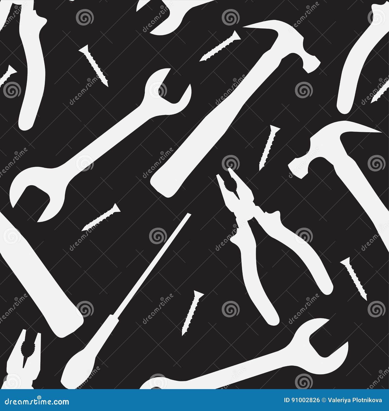 Seamless Black and White Texture with Working Tools Stock Vector ...