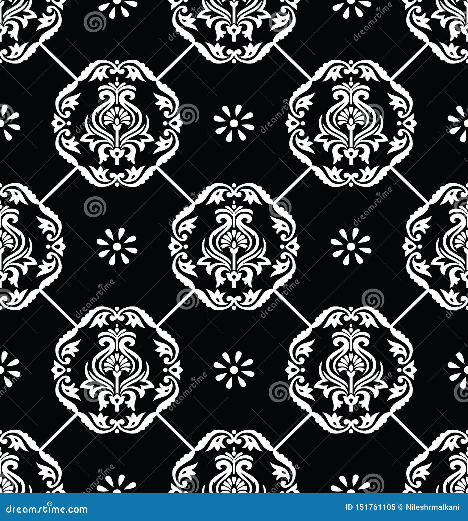 Seamless Black and White Vector Damask Floral Pattern Stock Vector ...
