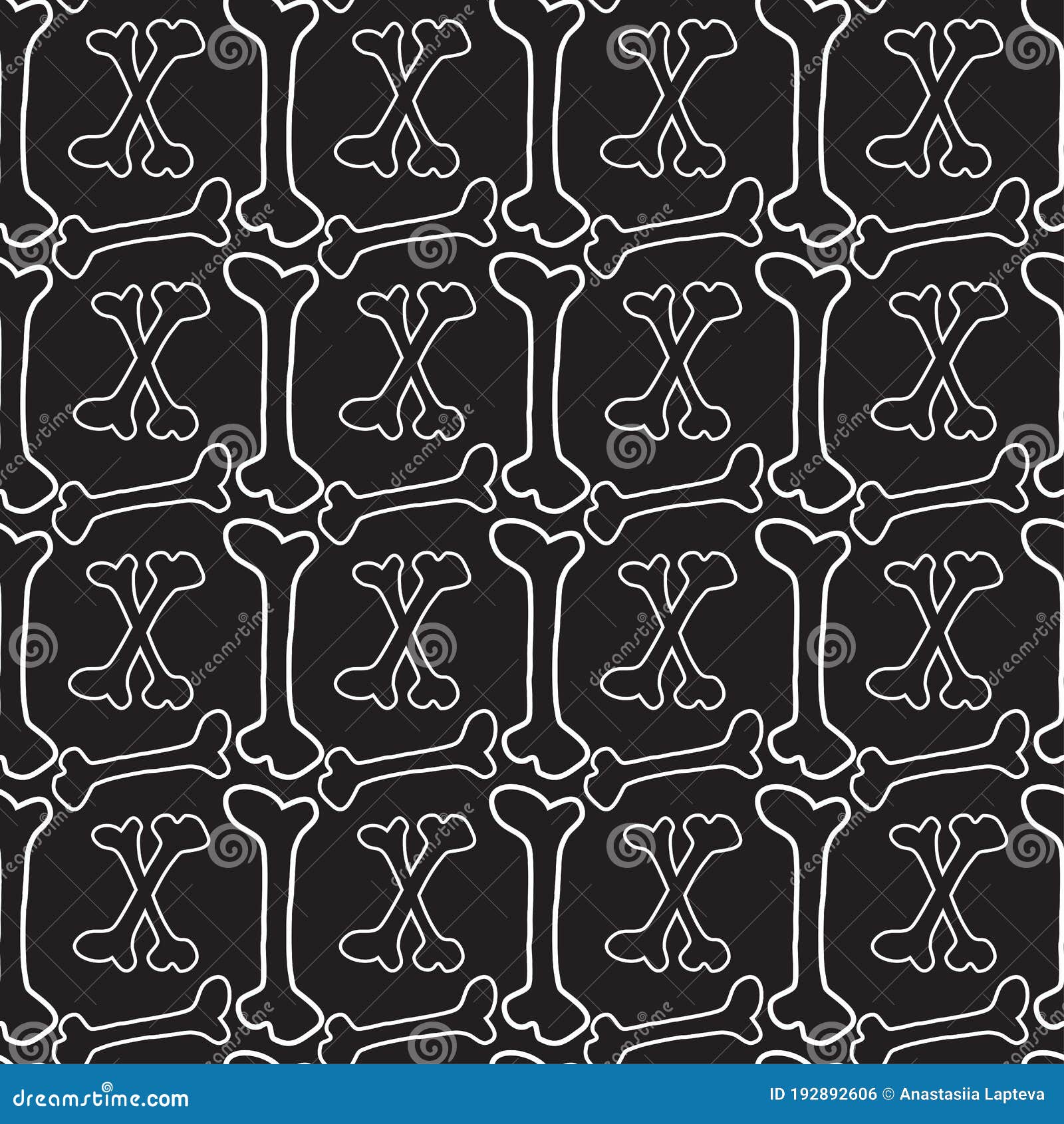 Seamless Black and White Vector Pattern of Lined Bones Forming Squared ...
