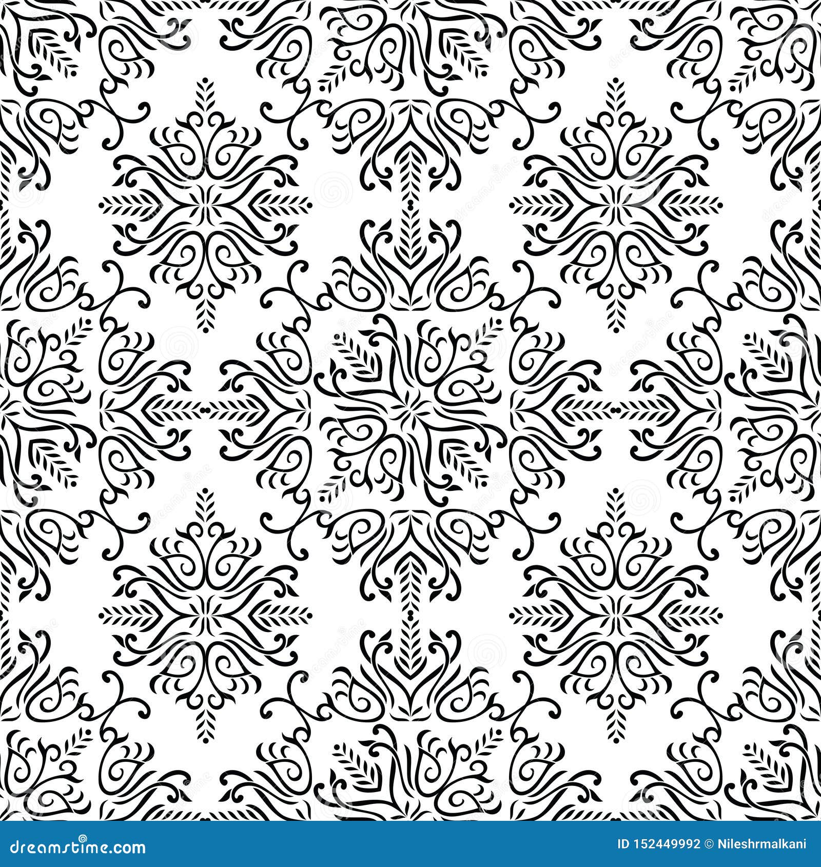 Seamless Black and White Victorian Vector Damask Pattern Stock Vector ...