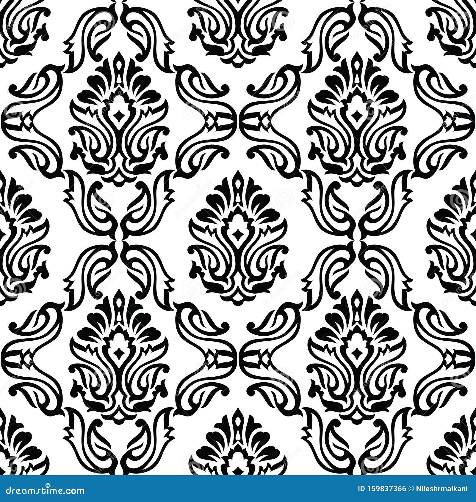 Seamless Black and White Vintage Damask Pattern Stock Vector ...