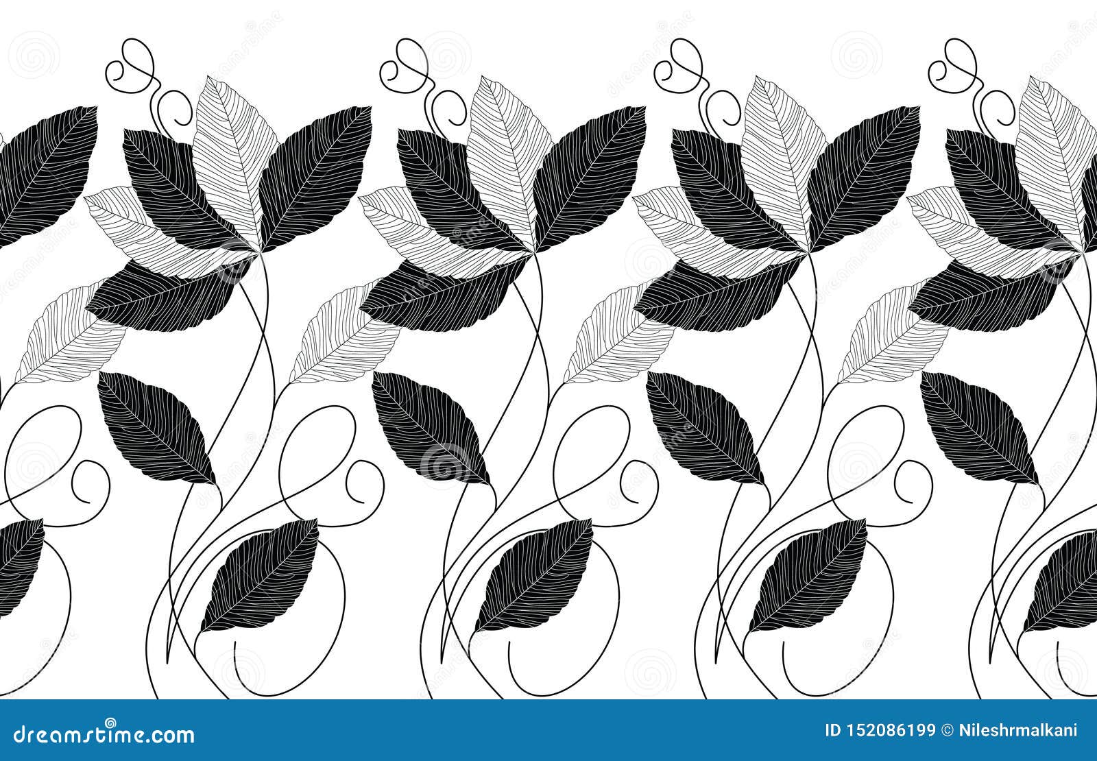 Seamless Black and White Vintage Leaves Border Stock Vector ...