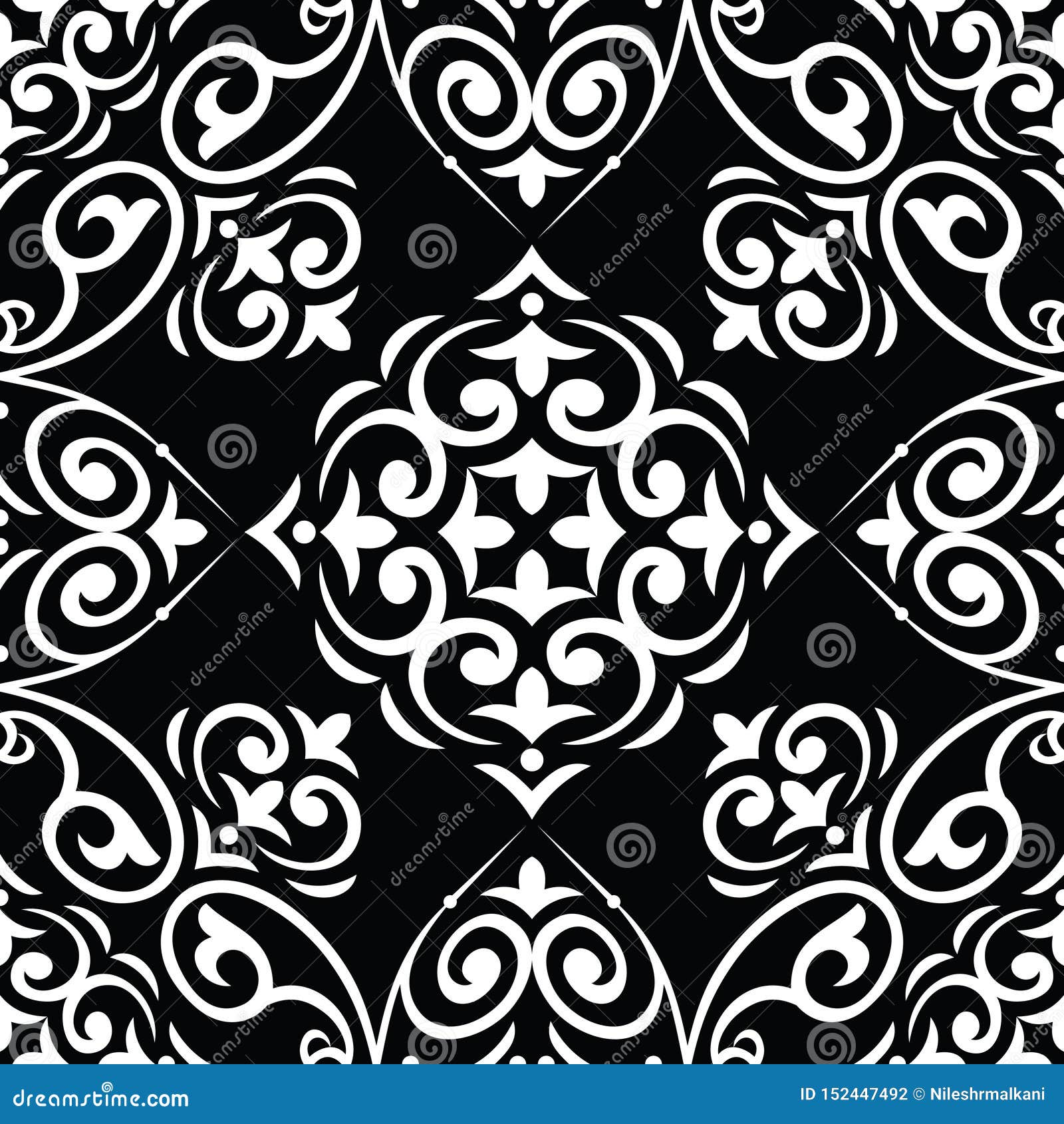Seamless Black and White Vintage Vector Damask Pattern Stock Vector ...