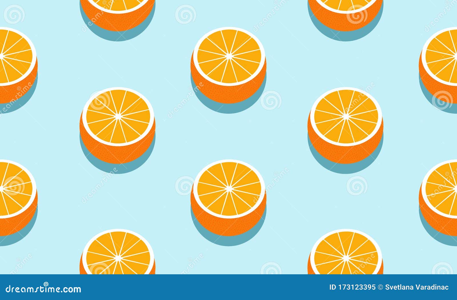 Seamless Blue Background with Halves Oranges with Shadow. Stock Vector ...