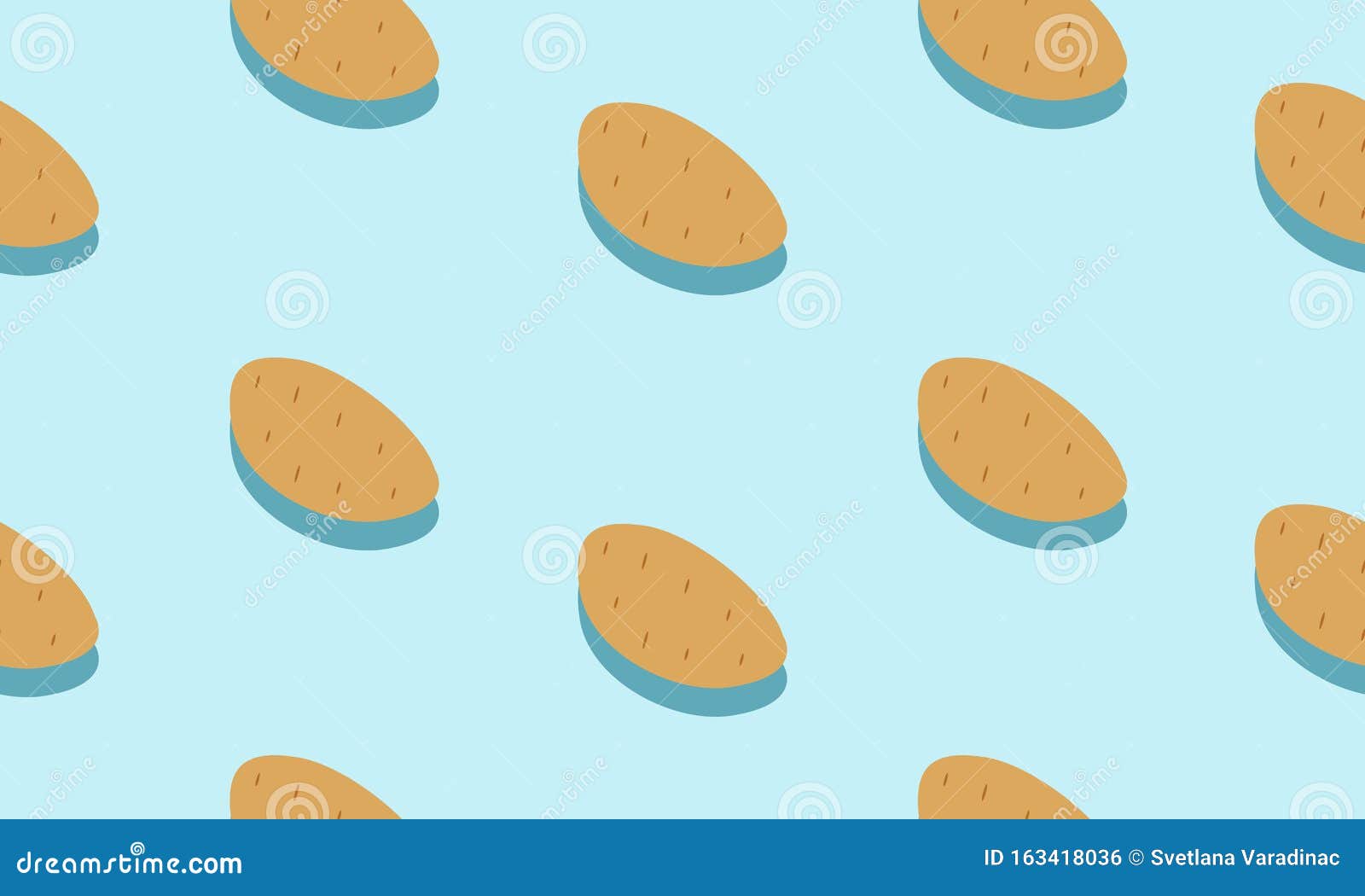 Seamless Blue Background with Potatoes with Shadow. Stock Vector ...
