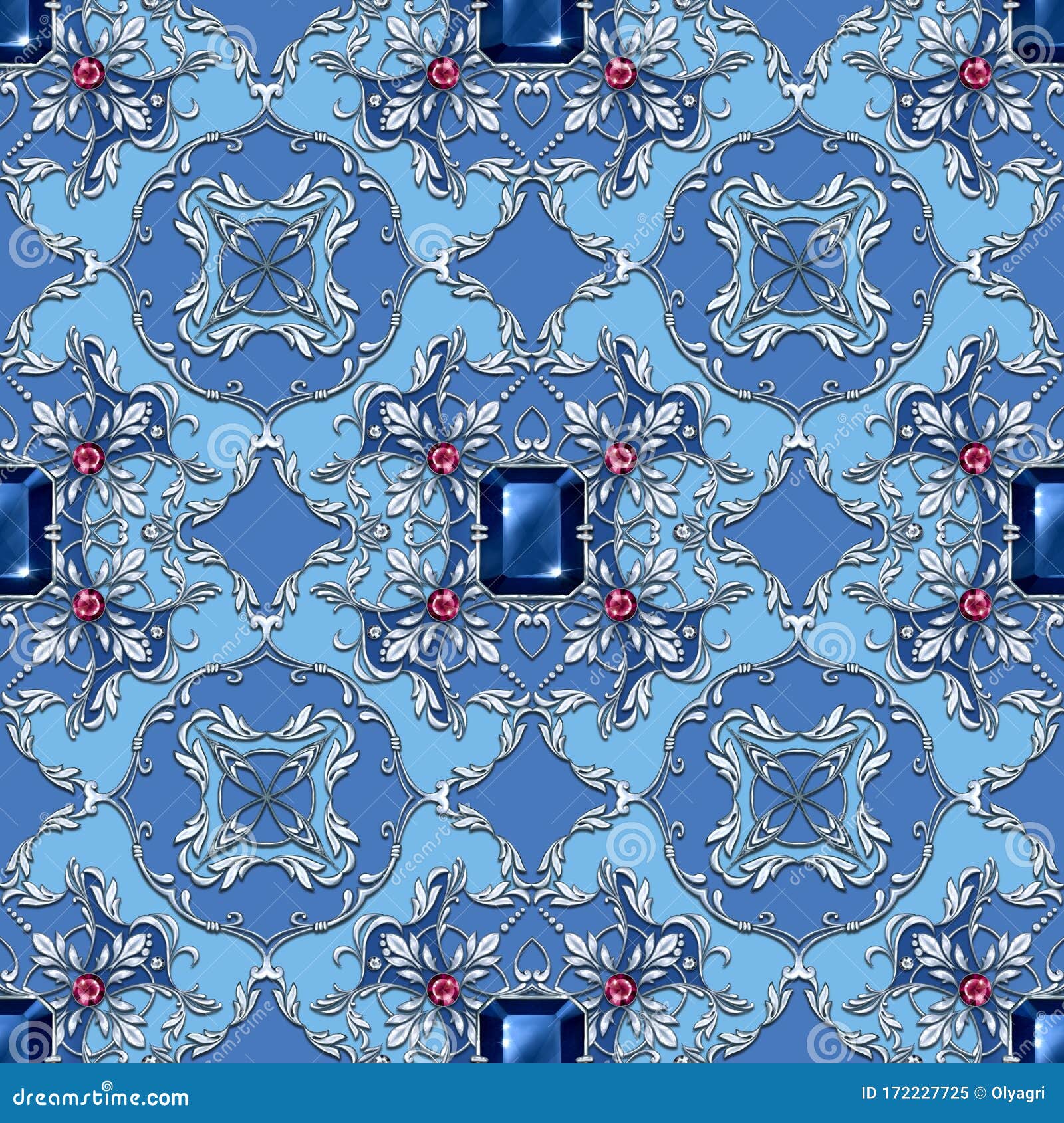Seamless Blue Baroque Pattern Stock Illustration - Illustration of ...