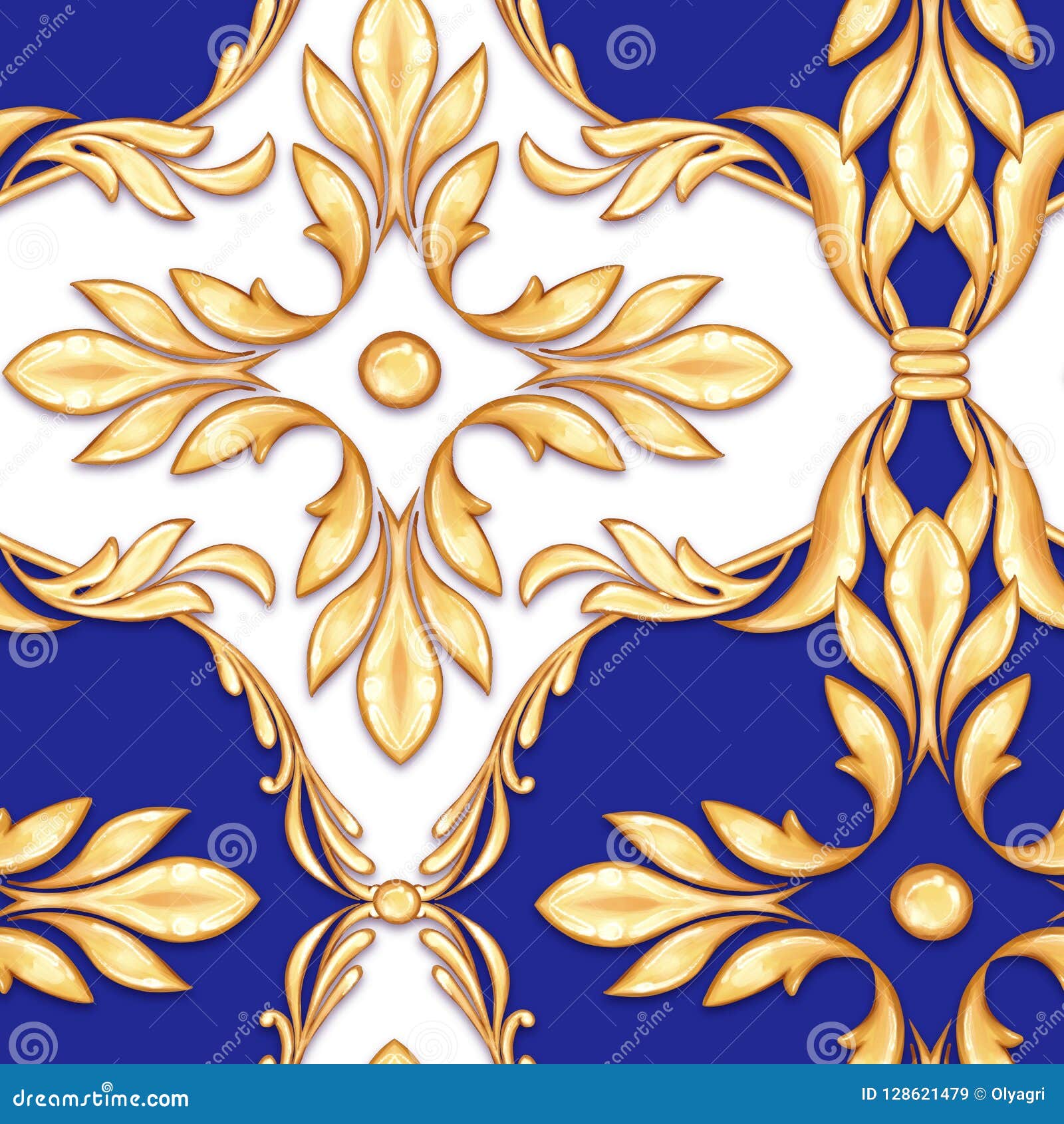 Seamless Blue Baroque Pattern 4 Stock Illustration - Illustration of ...