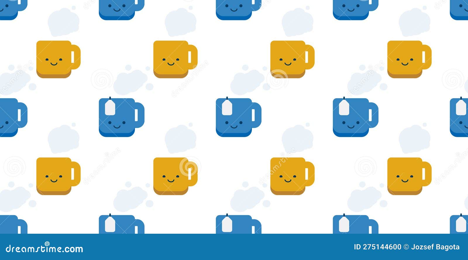 Seamless Blue and Brown Coffee and Tea Cup Icons Pattern on Wide Scale ...