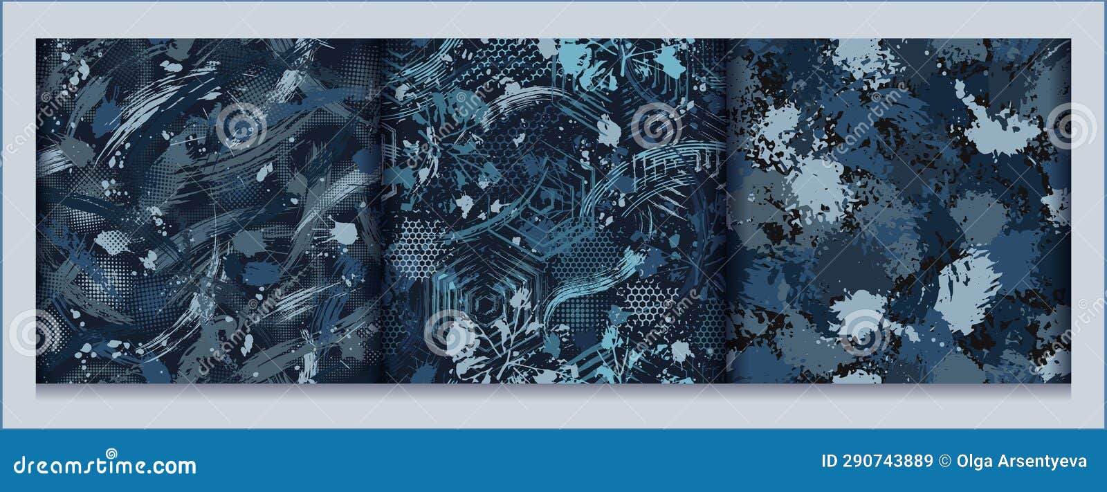 Seamless Blue Camo Patterns with Abstract Elements Stock Vector ...