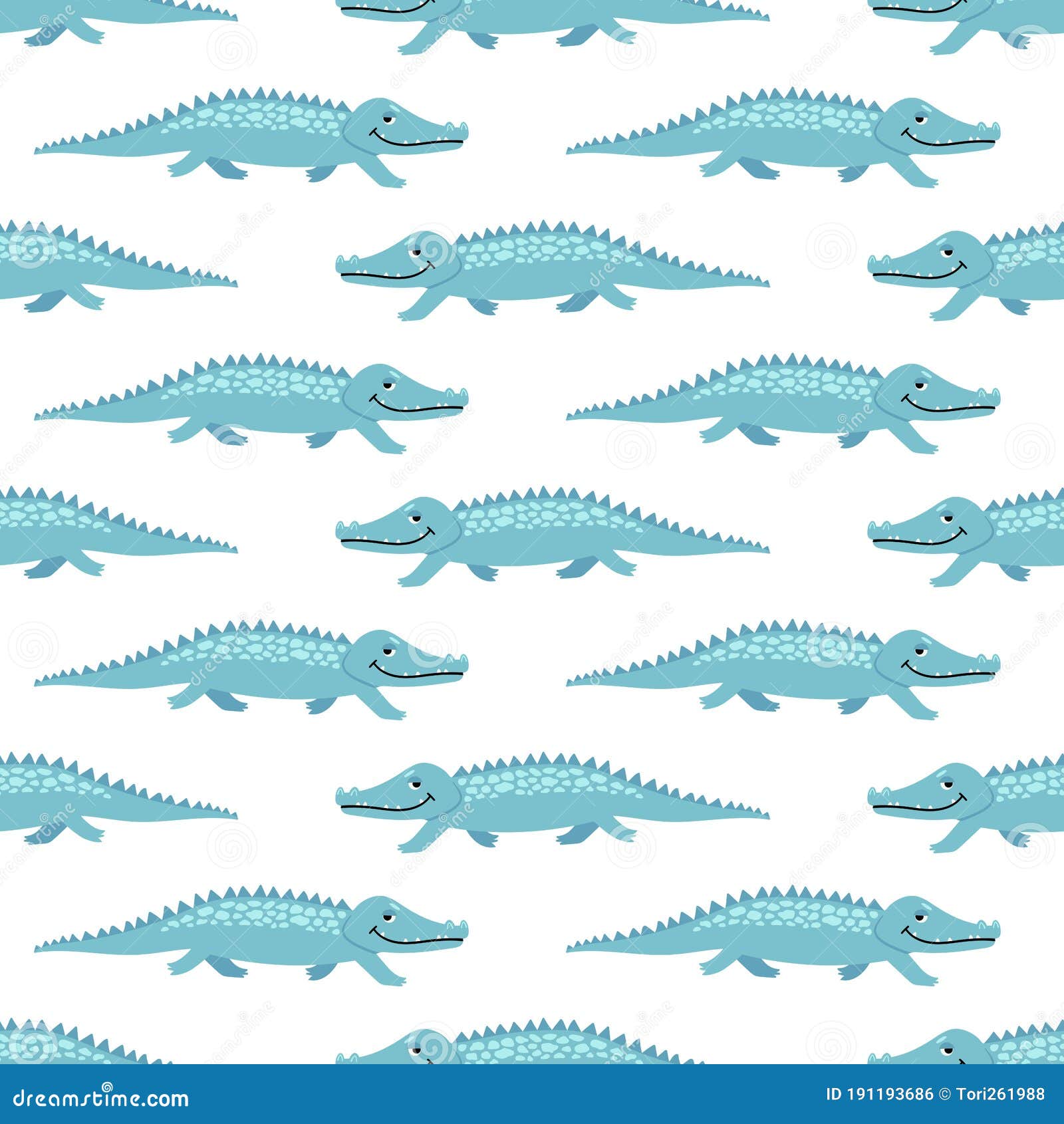 Seamless Blue Cute Crocodile Cartoon Fabric Textile Pattern. Vector ...