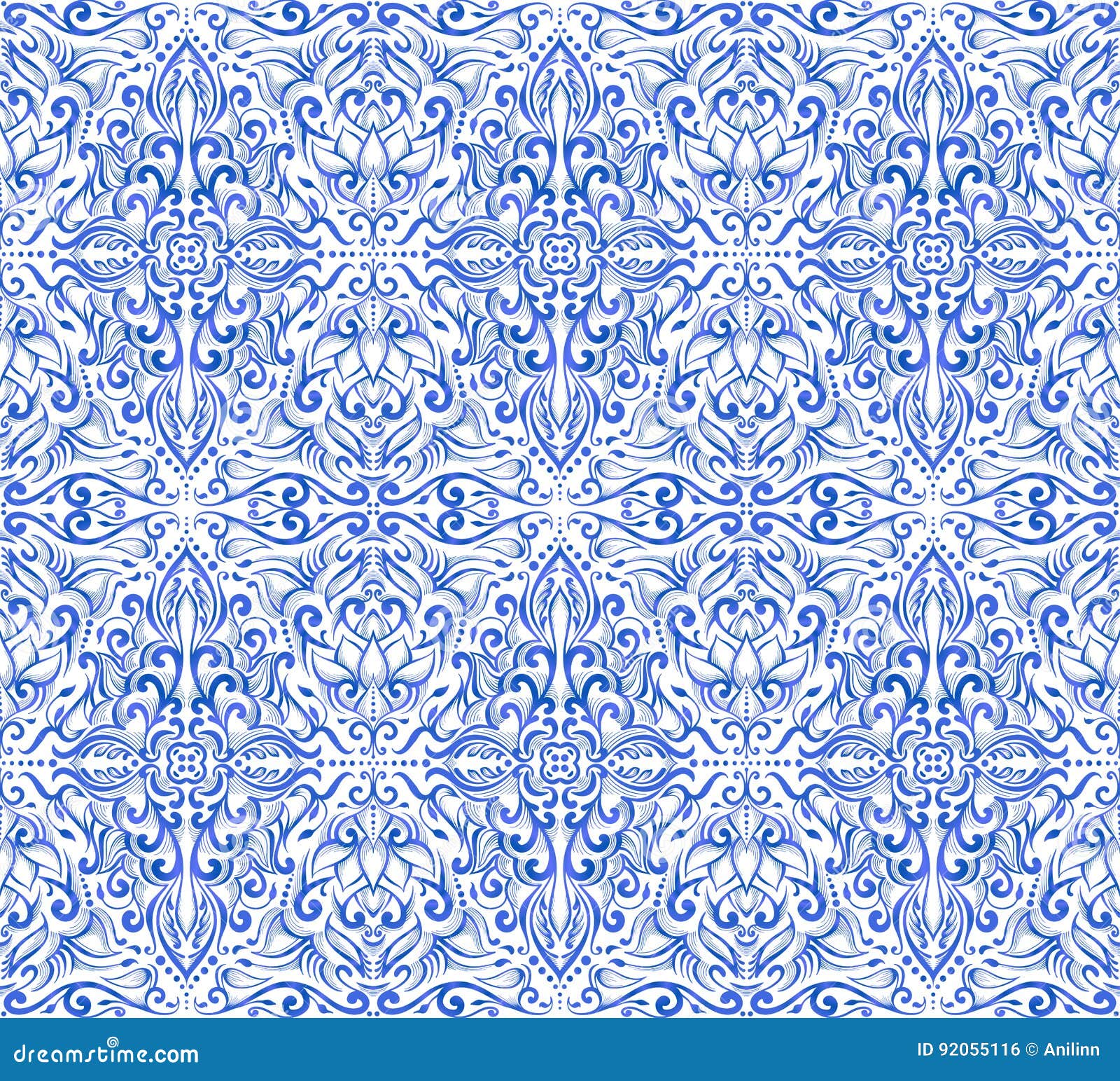 Seamless Blue Damask Pattern Stock Vector - Illustration of luxury ...