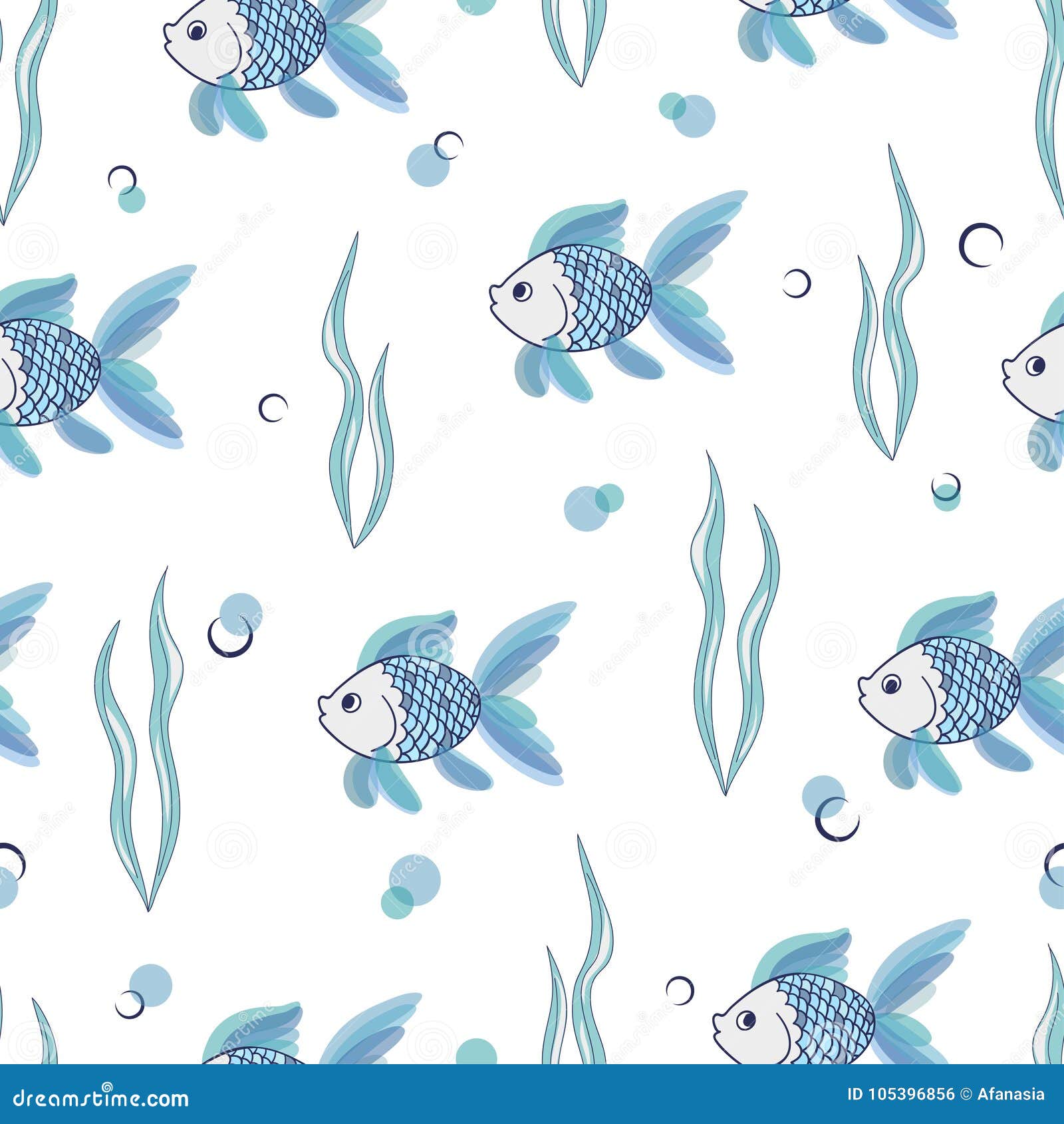Seamless Blue Fish Pattern. Underwater Vector Background. Stock Vector ...