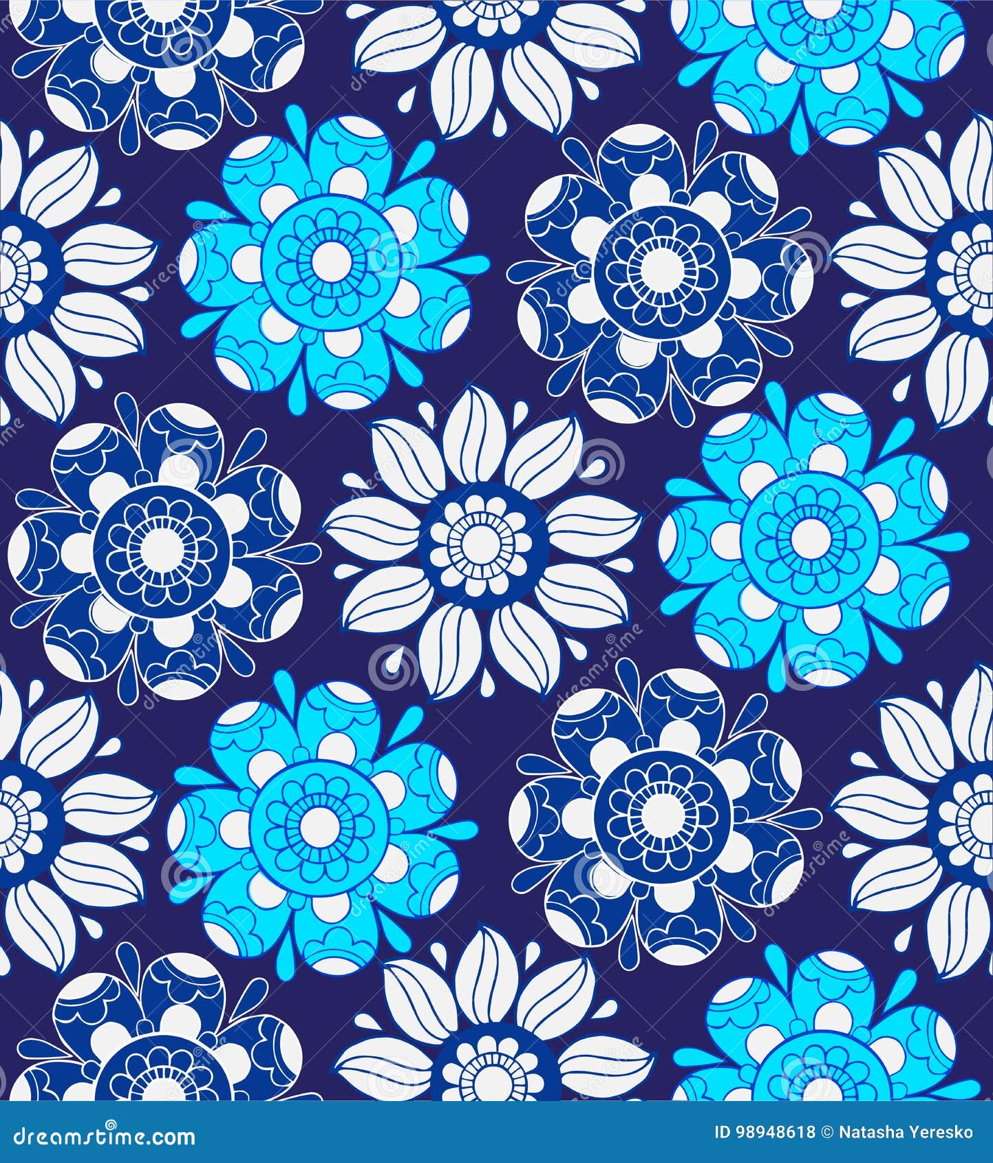 Seamless Blue Floral Pattern Stock Vector - Illustration of aqua ...