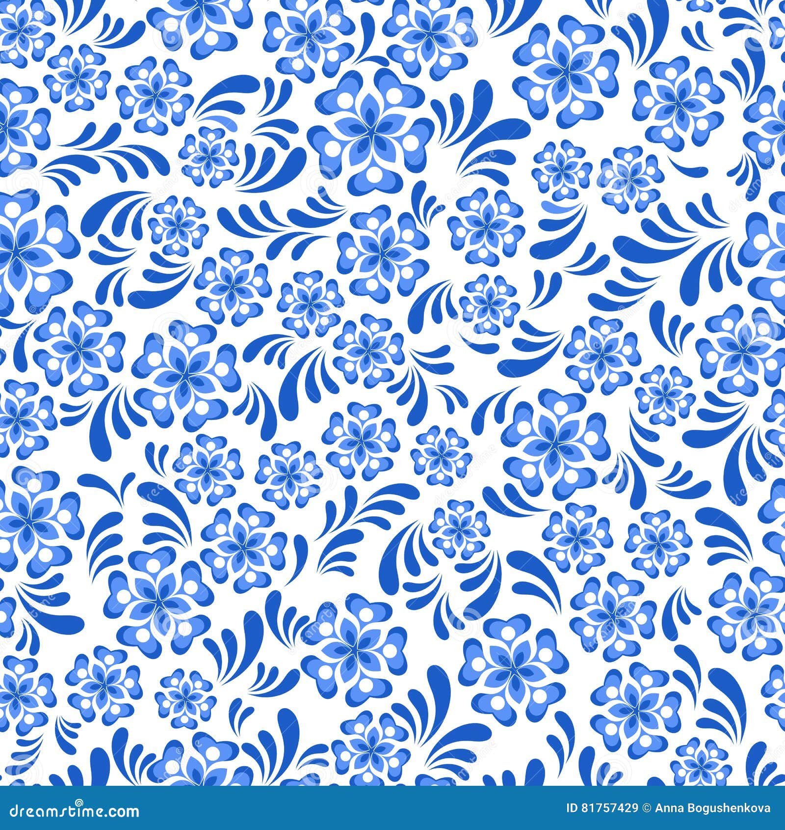 Seamless Blue Floral Pattern in Russian Gzel Style Stock Vector ...
