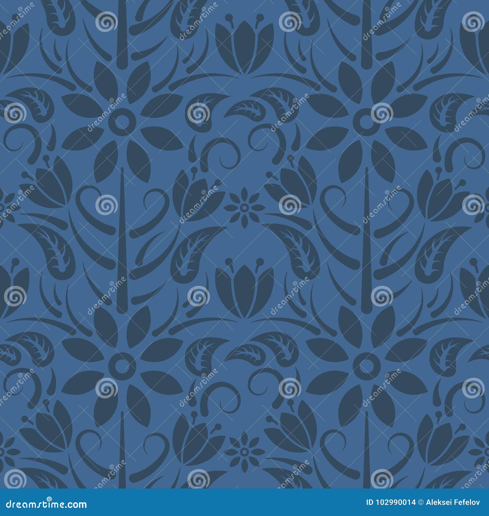Seamless Blue Floral Pattern, Vector. Endless Texture Can Be Used for ...