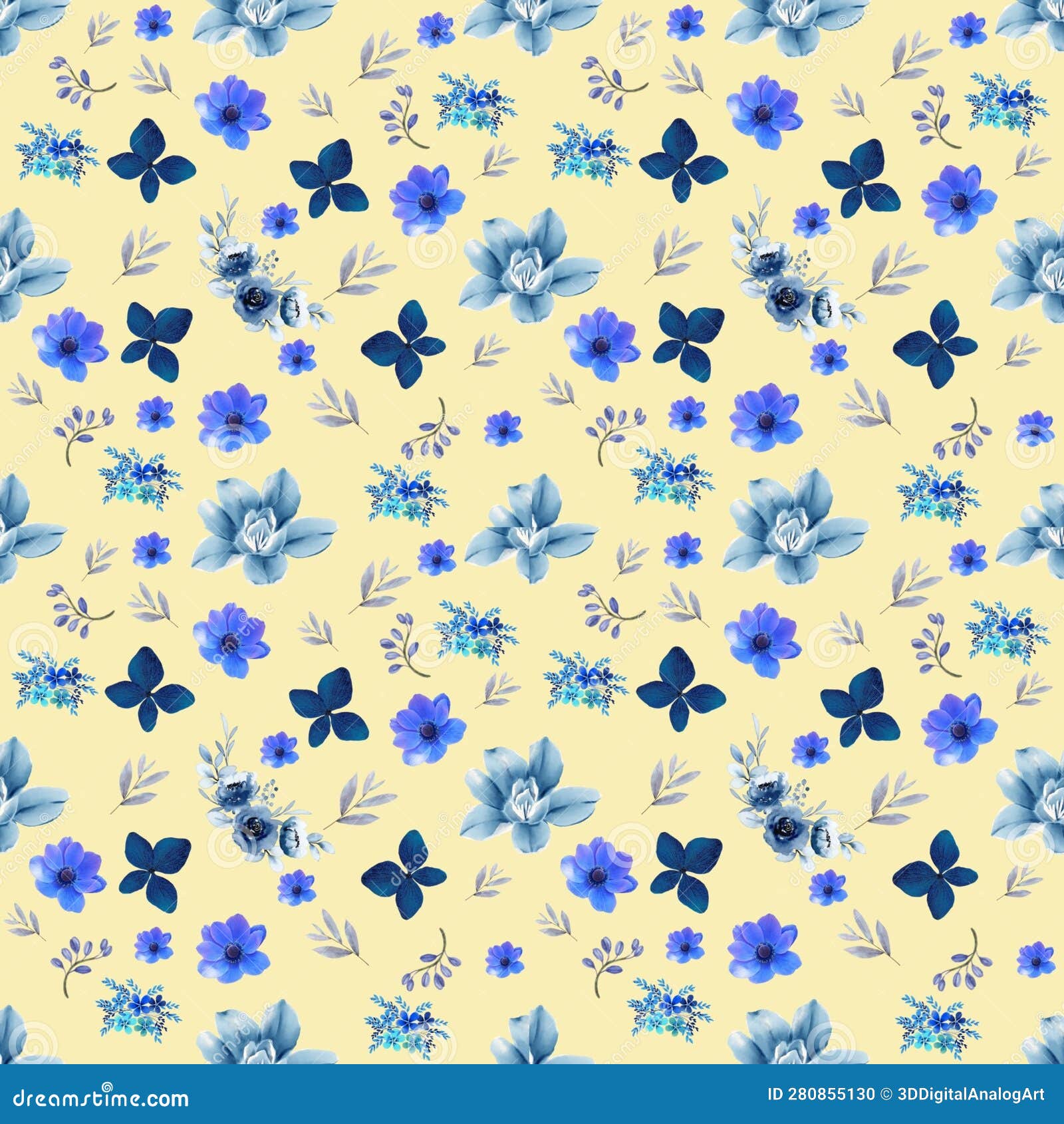Seamless Blue Flowers Texture - Pattern - Floral - Harmony Stock ...