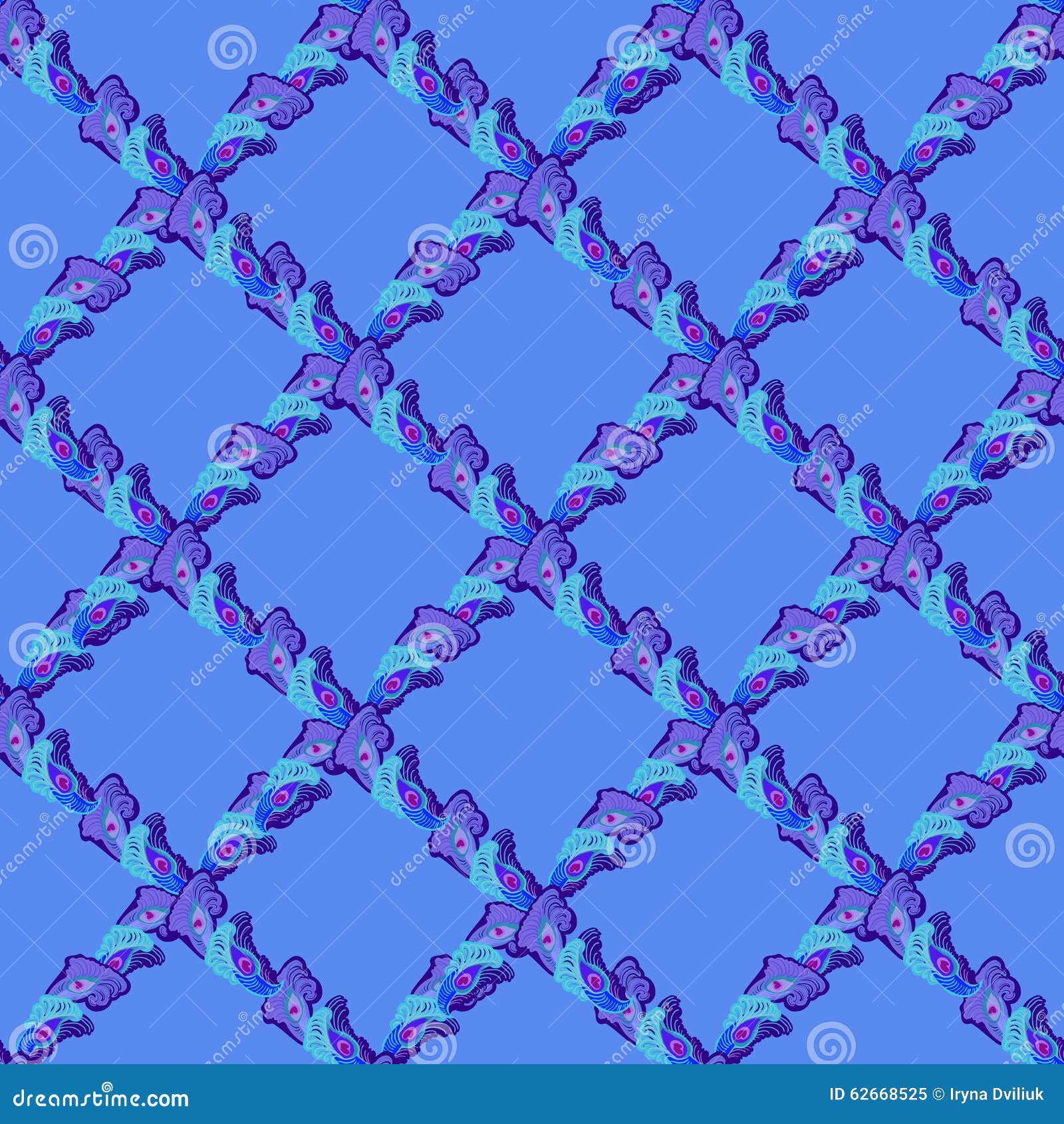Seamless Blue Lattice Peacock Feather Vector Pattern Background. Stock ...