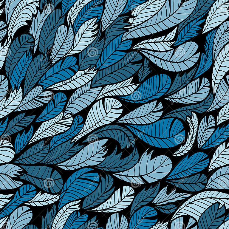 Seamless Blue Pattern with Feather Stock Vector - Illustration of ...